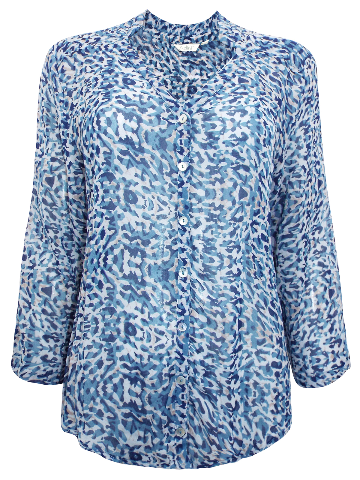 Adini - - Adini Silver Libretti Printed Madarin Neck DUET Blouse - Size ...