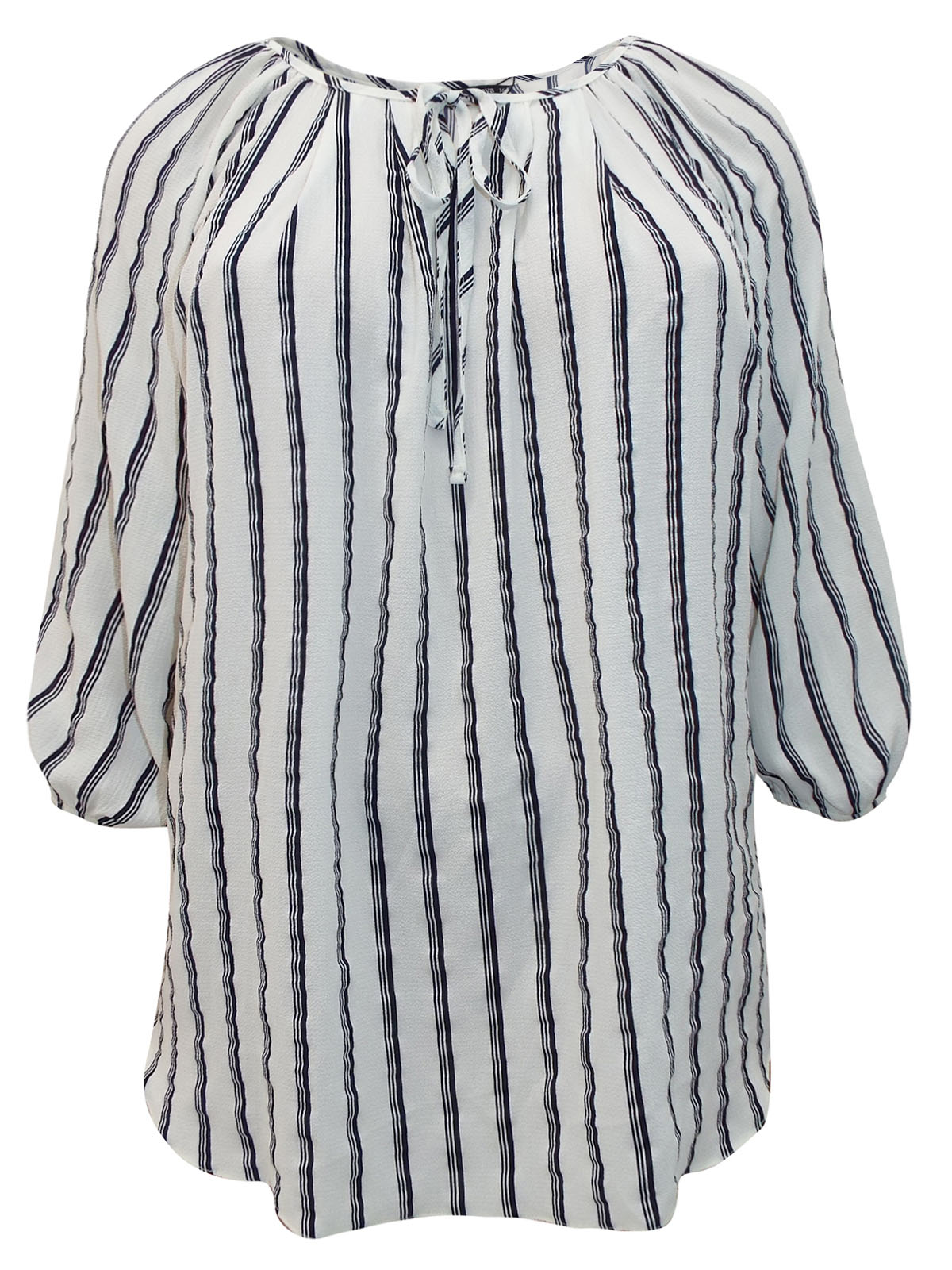 Marina Kaneva WHITE Striped Tie Neck Crepe Gypsy Top - Plus Size 16 to ...