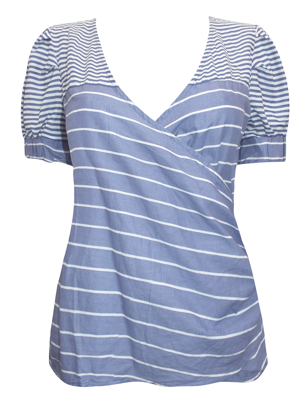 Foschini - - Foschini BLUE Pure Cotton Striped Wrap Top - Size 8 to 12