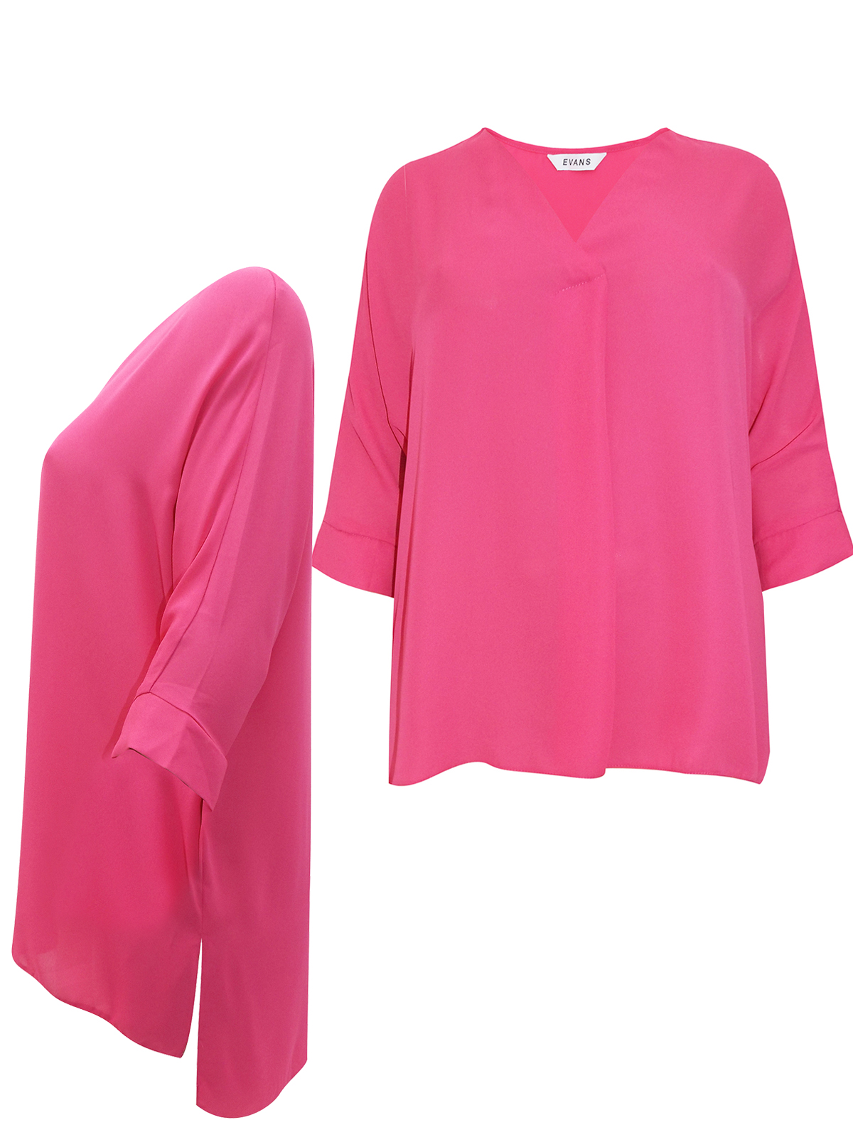 PINK Fold Over V-Neckline Drop Back Tunic Top - Plus Size 16 to 30/32