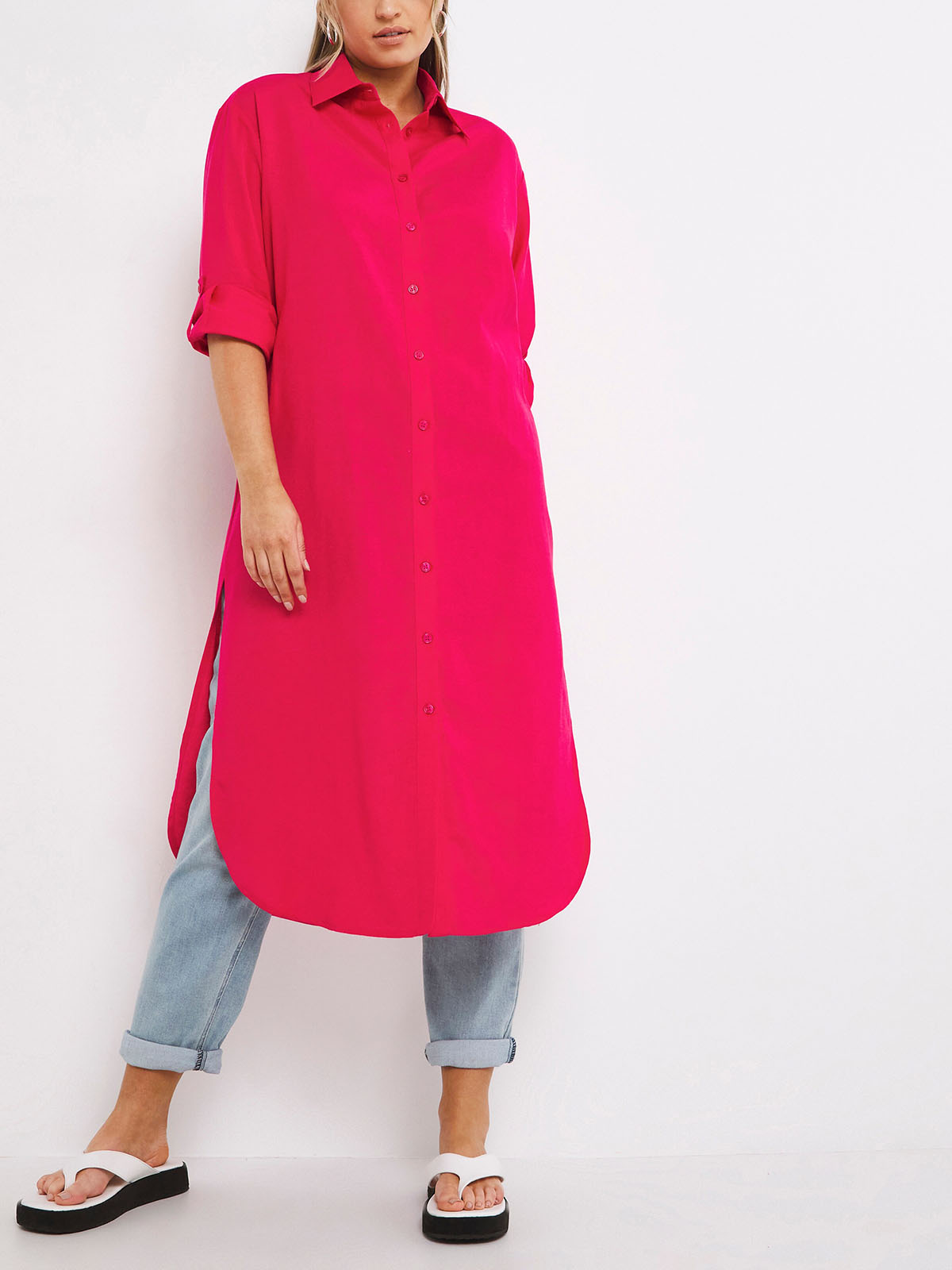 Plus Size wholesale clothing by simply be - - HOT-PINK Linen Maxi Shirt ...