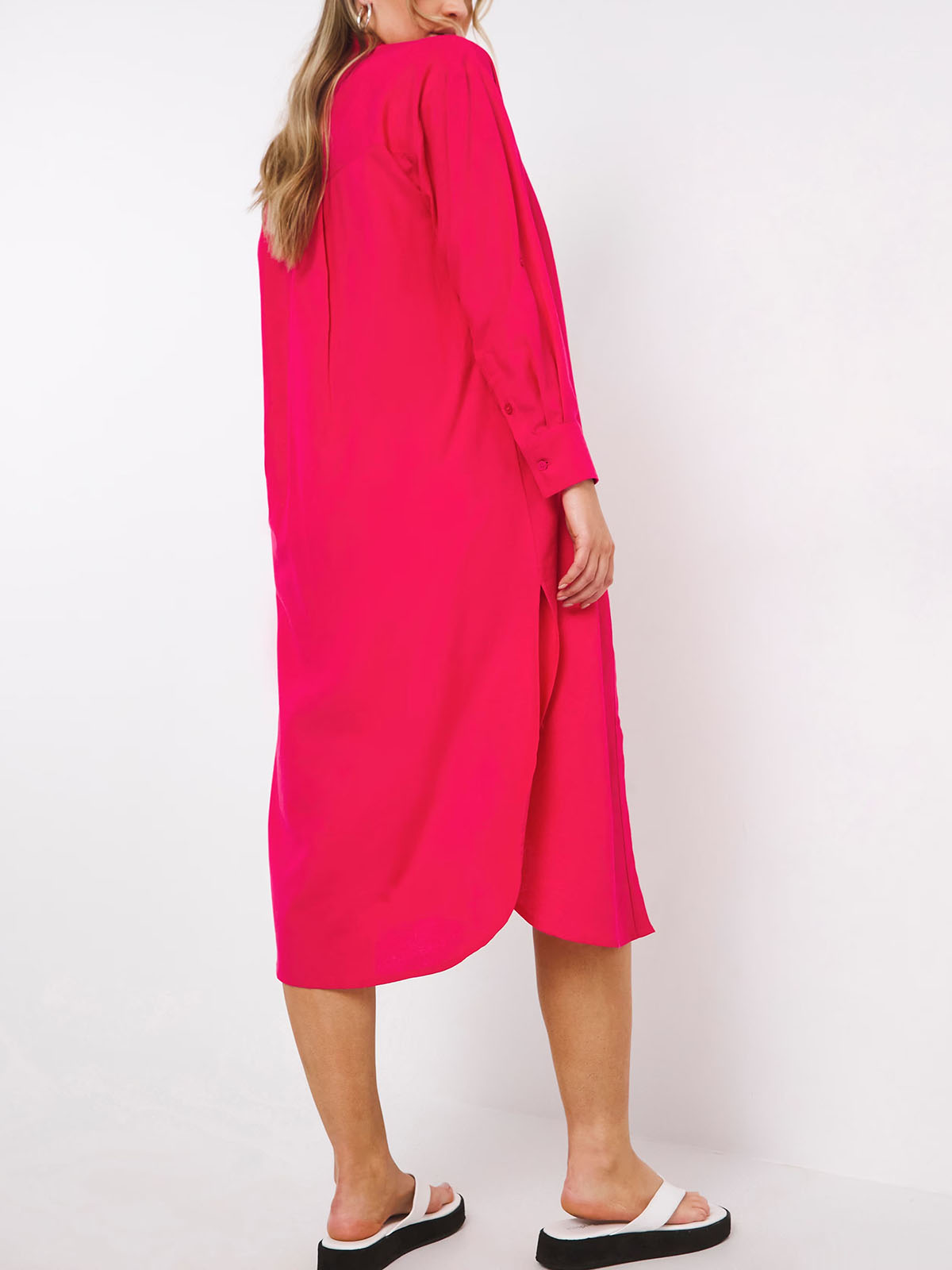 Plus Size wholesale clothing by simply be - - HOT-PINK Linen Maxi Shirt ...