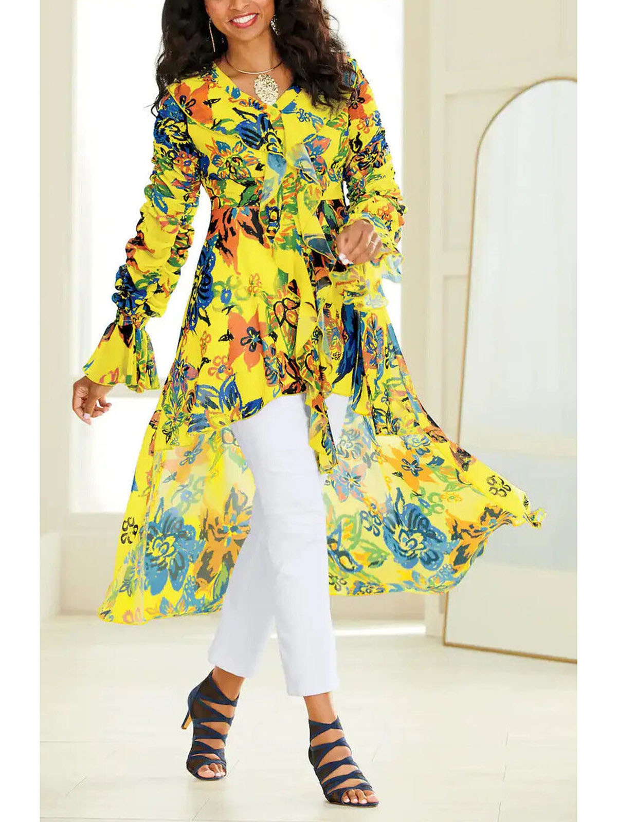 ASHRO - - ASSORTED Alameda Ruffle Front Hi-Low Tunic - Plus Size 18/20 ...