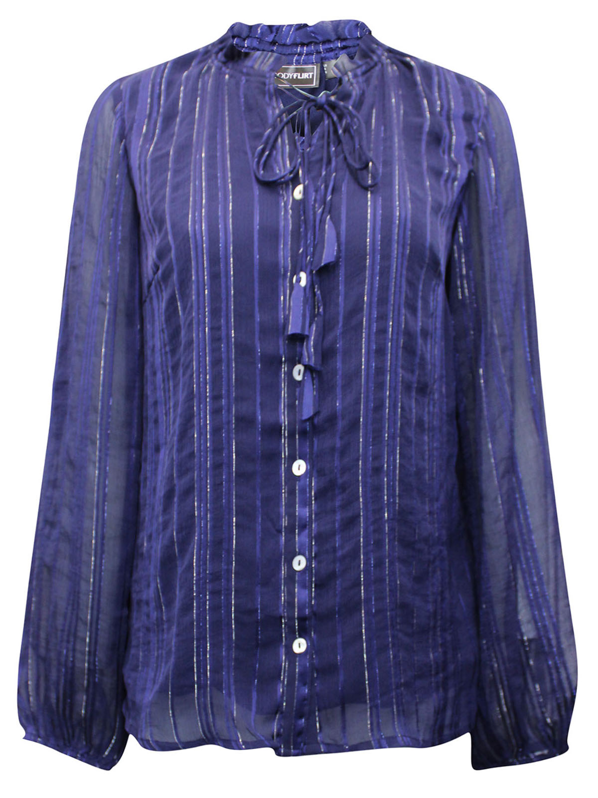 Body Flirt - - NAVY Metallic Stripe Tie Neck Woven Blouse - Size 10 to 20