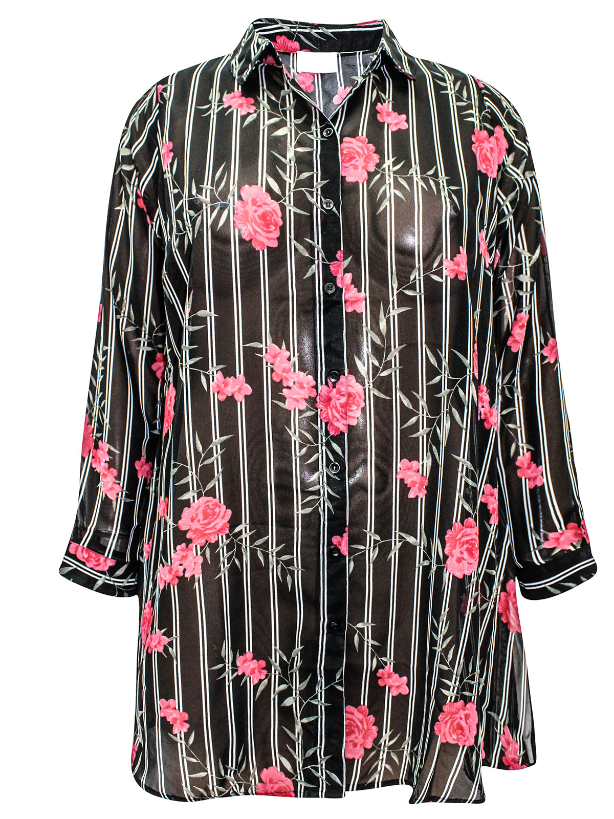 CURVE - - BLACK Rose Print Chiffon Blouse - Plus Size 22 to 24