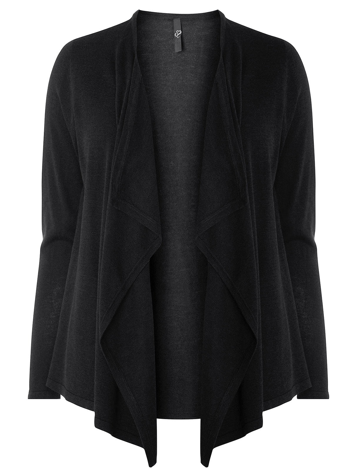 BLACK Long Sleeve Open Front Waterfall Cardigan - Plus Size 14/16 to 30/32