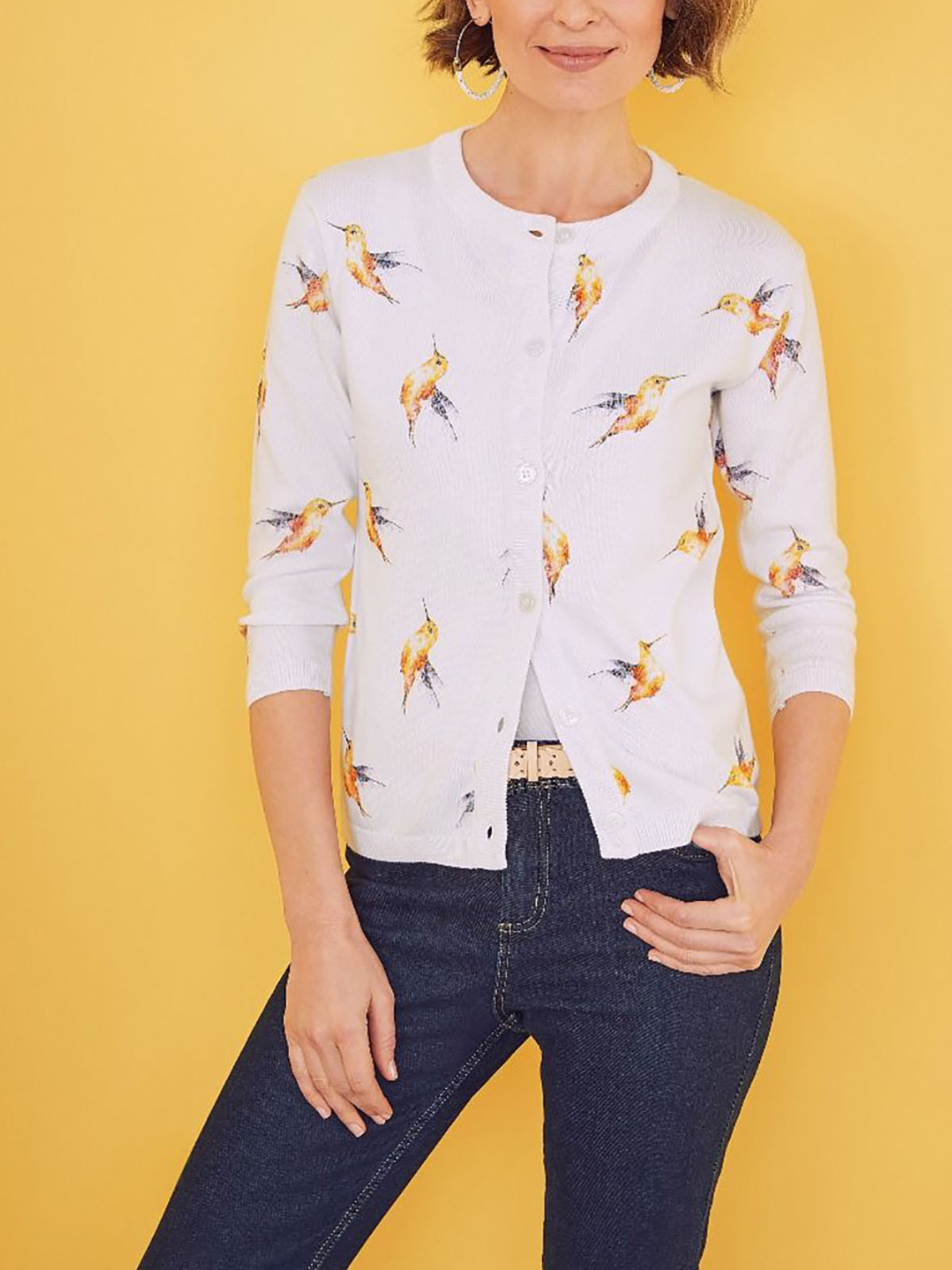 Lily Ella - - L.E. WHITE Hummingbirds Print Oxclose Cardigan - Size 8/ ...