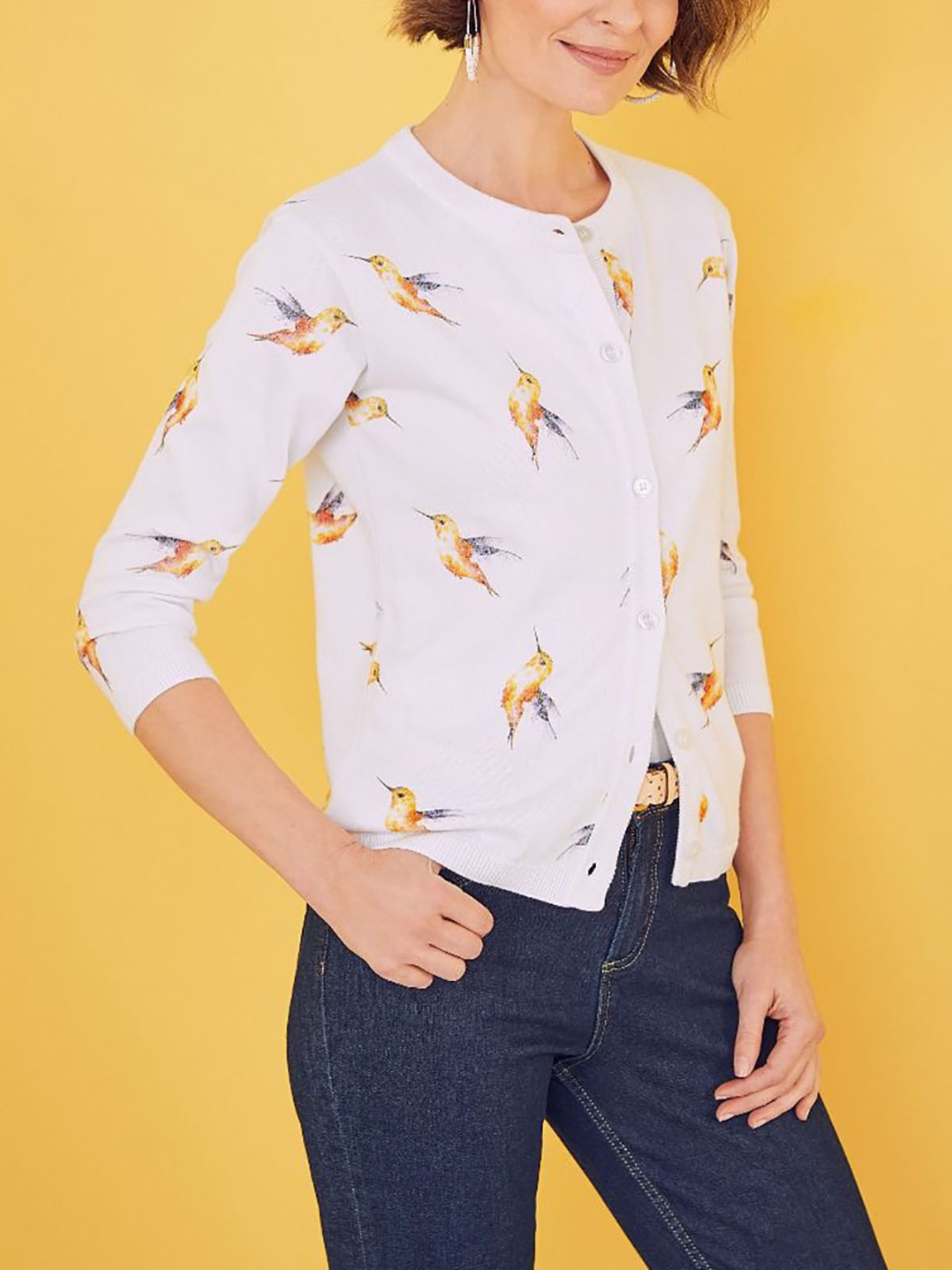 Lily Ella - - L.E. WHITE Hummingbirds Print Oxclose Cardigan - Size 8/ ...