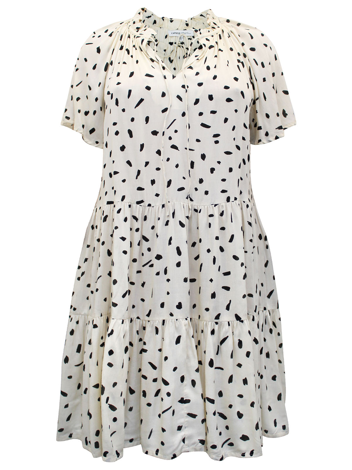 Capsule - - IVORY Animal Angel Sleeve Tiered Smock Dress - Plus Size 16