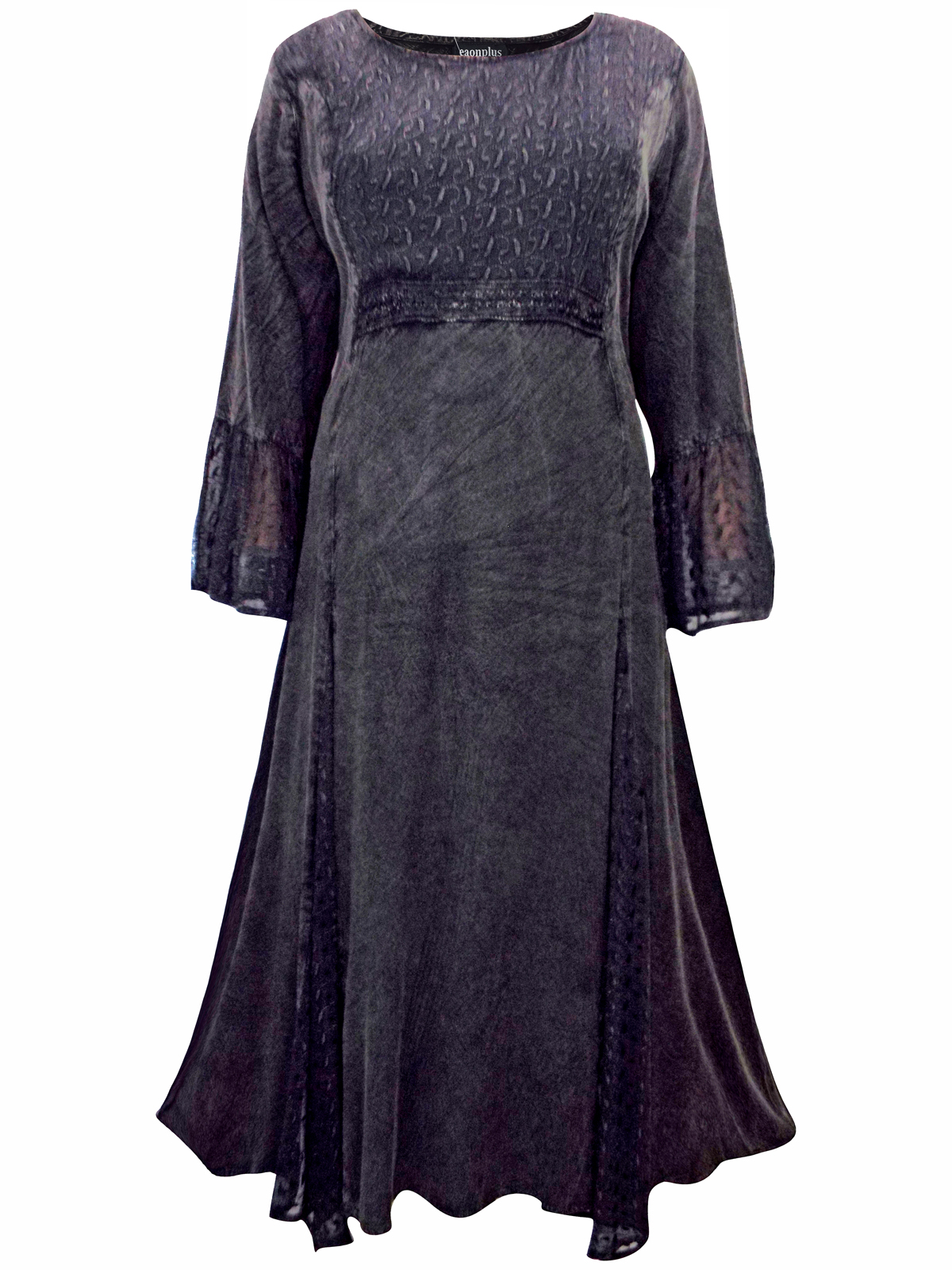 eaonplus BLACK Embroidered Panelled Bell Sleeve Dress - Plus Size 18/20 ...
