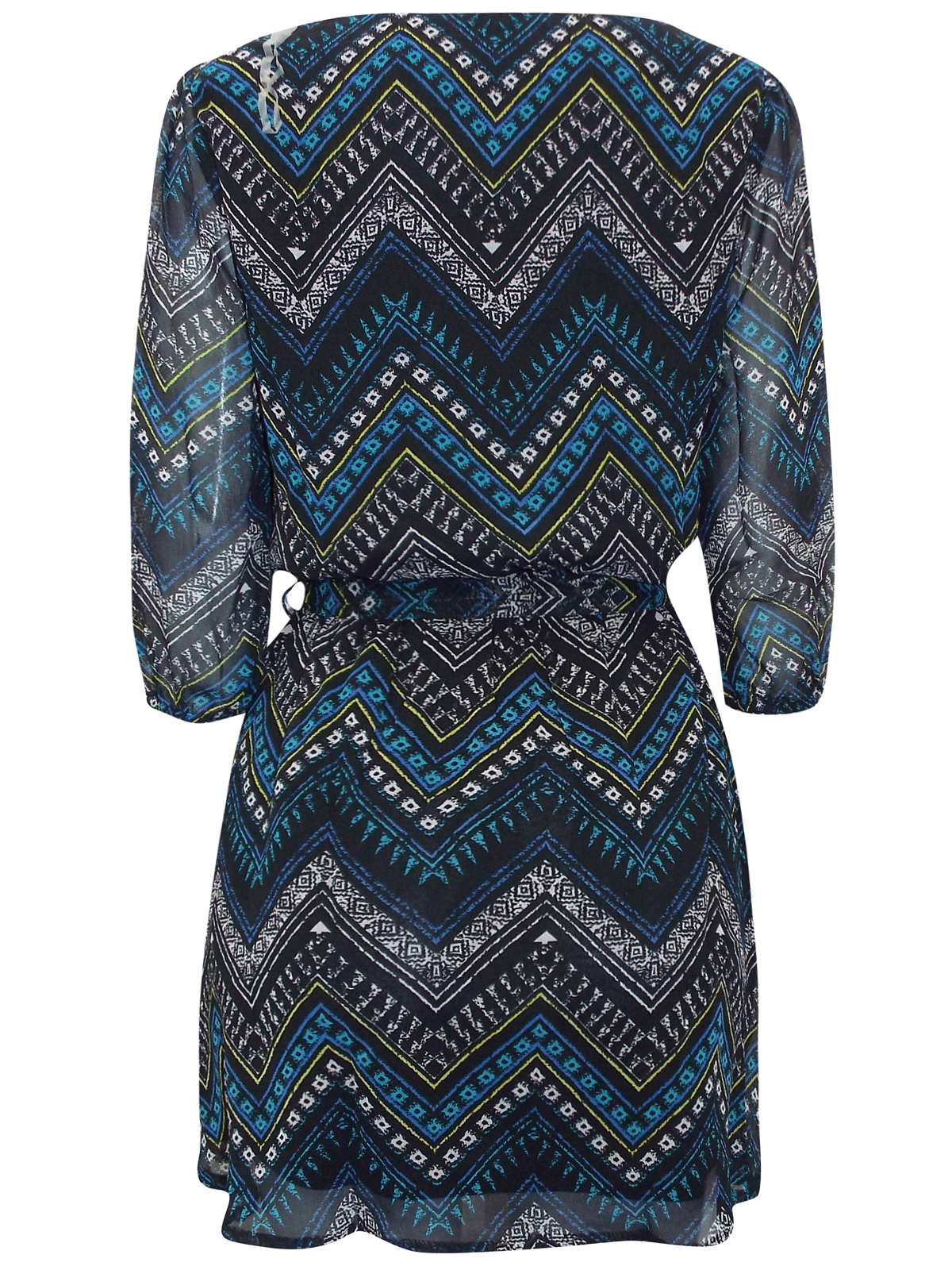 BLACK Aztec Print Chiffon Mini Dress with Belt - Size 10