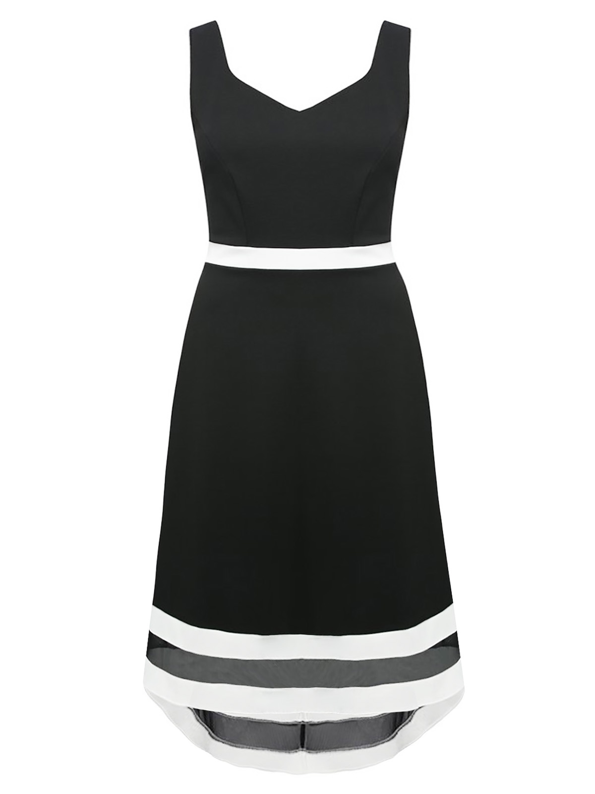BLACK Sleeveless Sheer Panel Color Block Midi Dress - Size 8 to 14