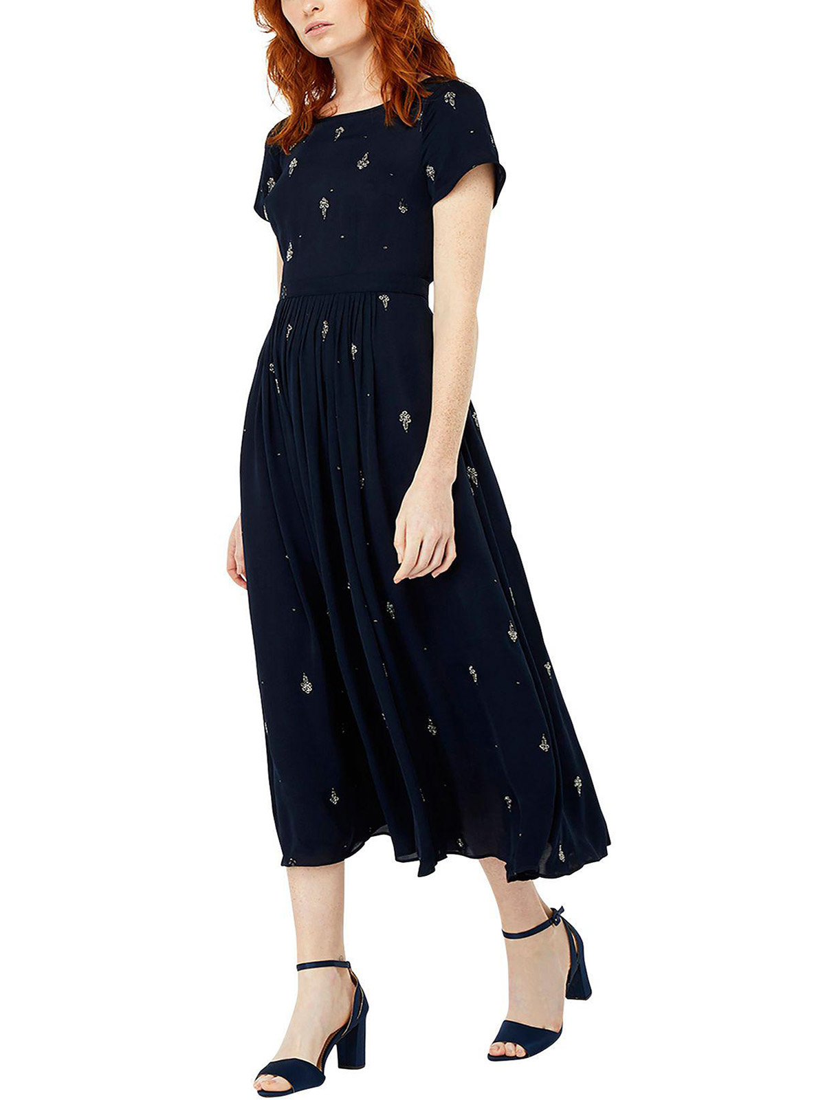 M0NSOON NAVY Vanessa Embellished Midi Dress - Size 10 to 22