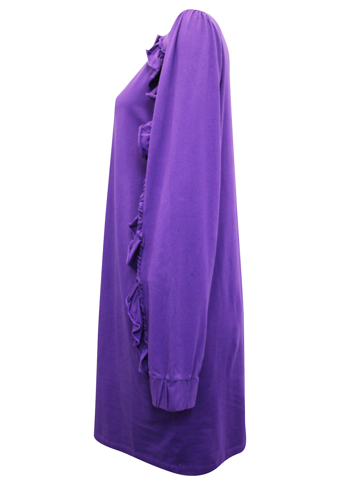 PURPLE Cotton Rich Half Zip Ruffle Sleeve Dress - Plus Size 18 to 28