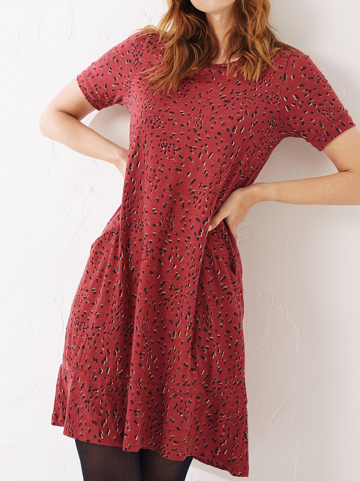 FAT FACE - - BERRY Simone Shadow Dot Jersey Dress - Size 12