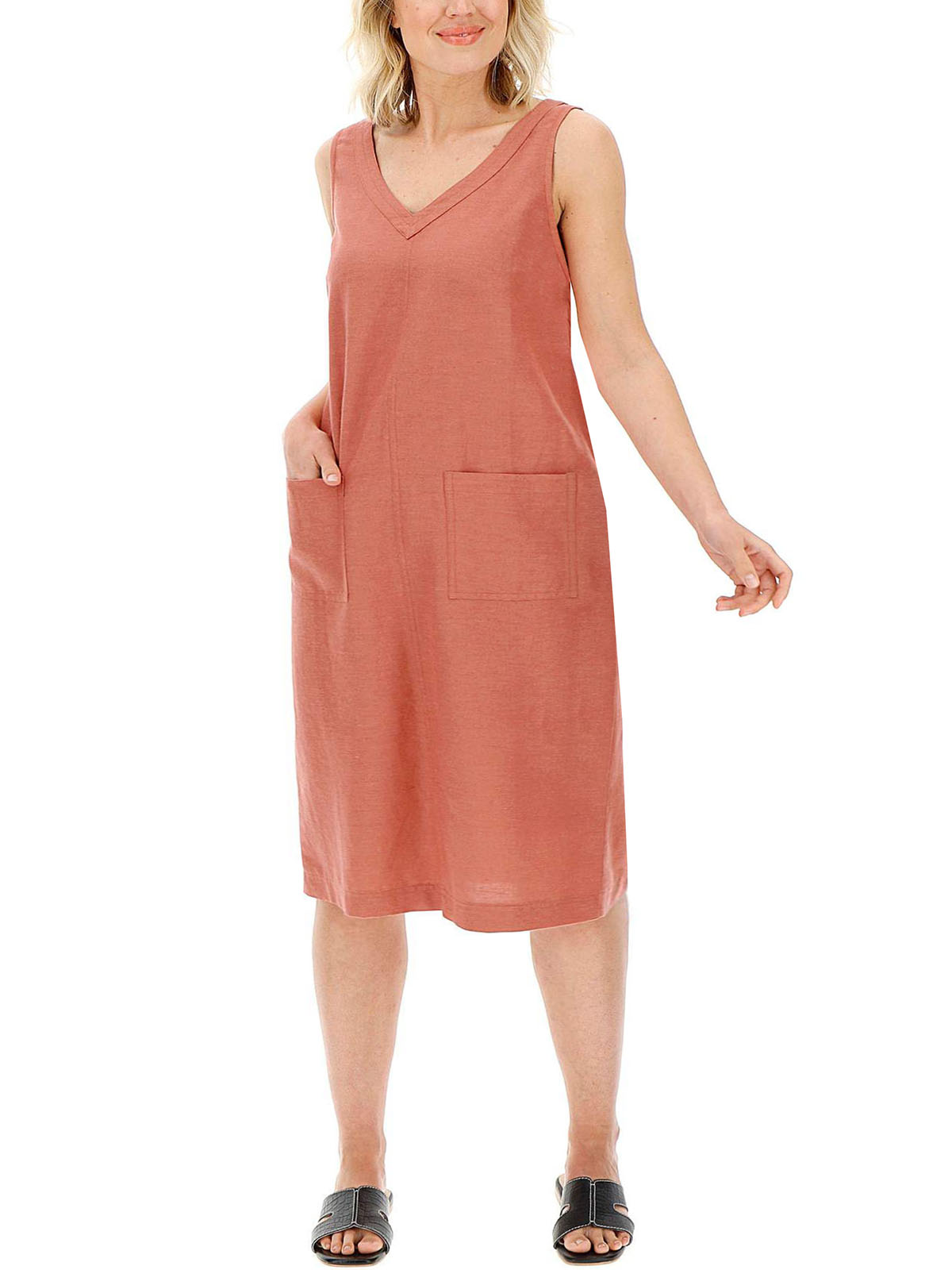 Julipa - - RUST Linen Blend Shift Dress - Plus Size 22