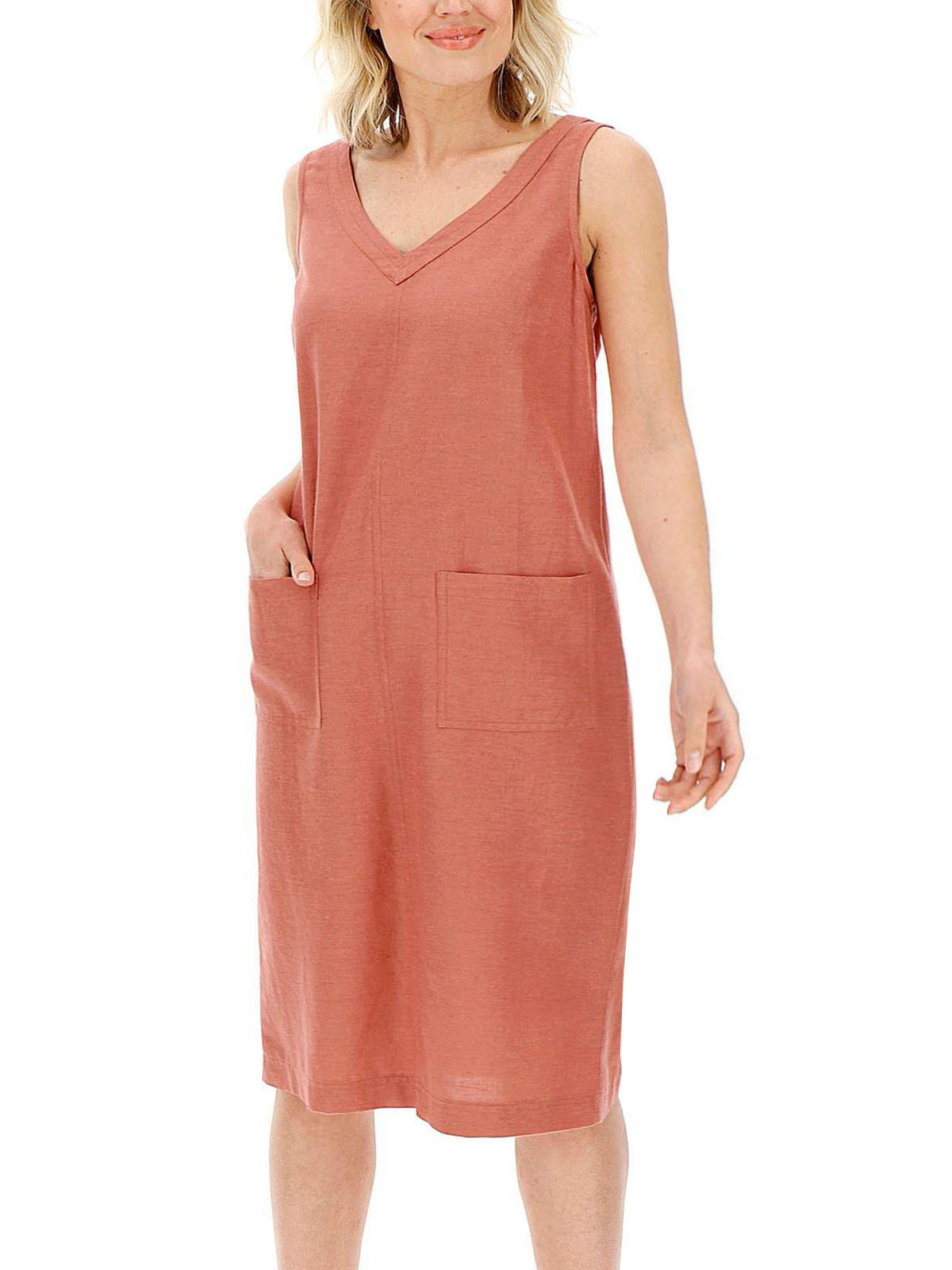 Julipa - - RUST Linen Blend Shift Dress - Plus Size 22