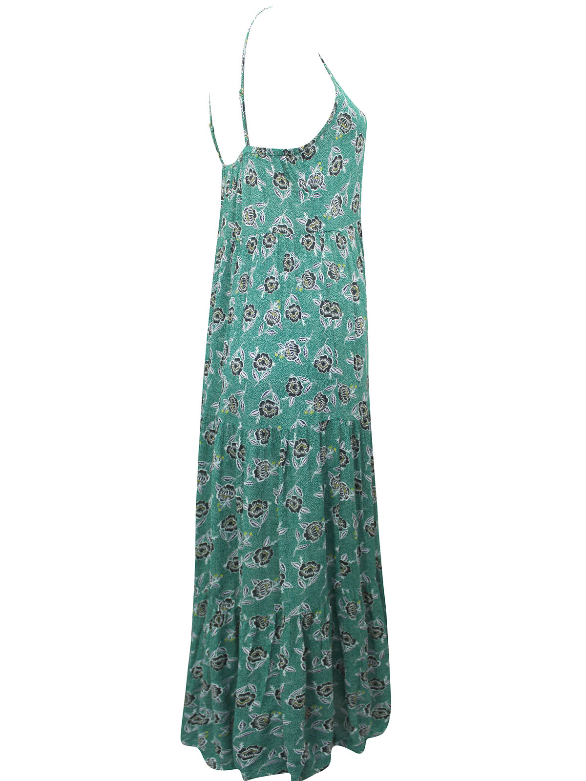 Monoprix Femme - - Monoprix Femme GREEN Floral Print Tiered Maxi Dress ...