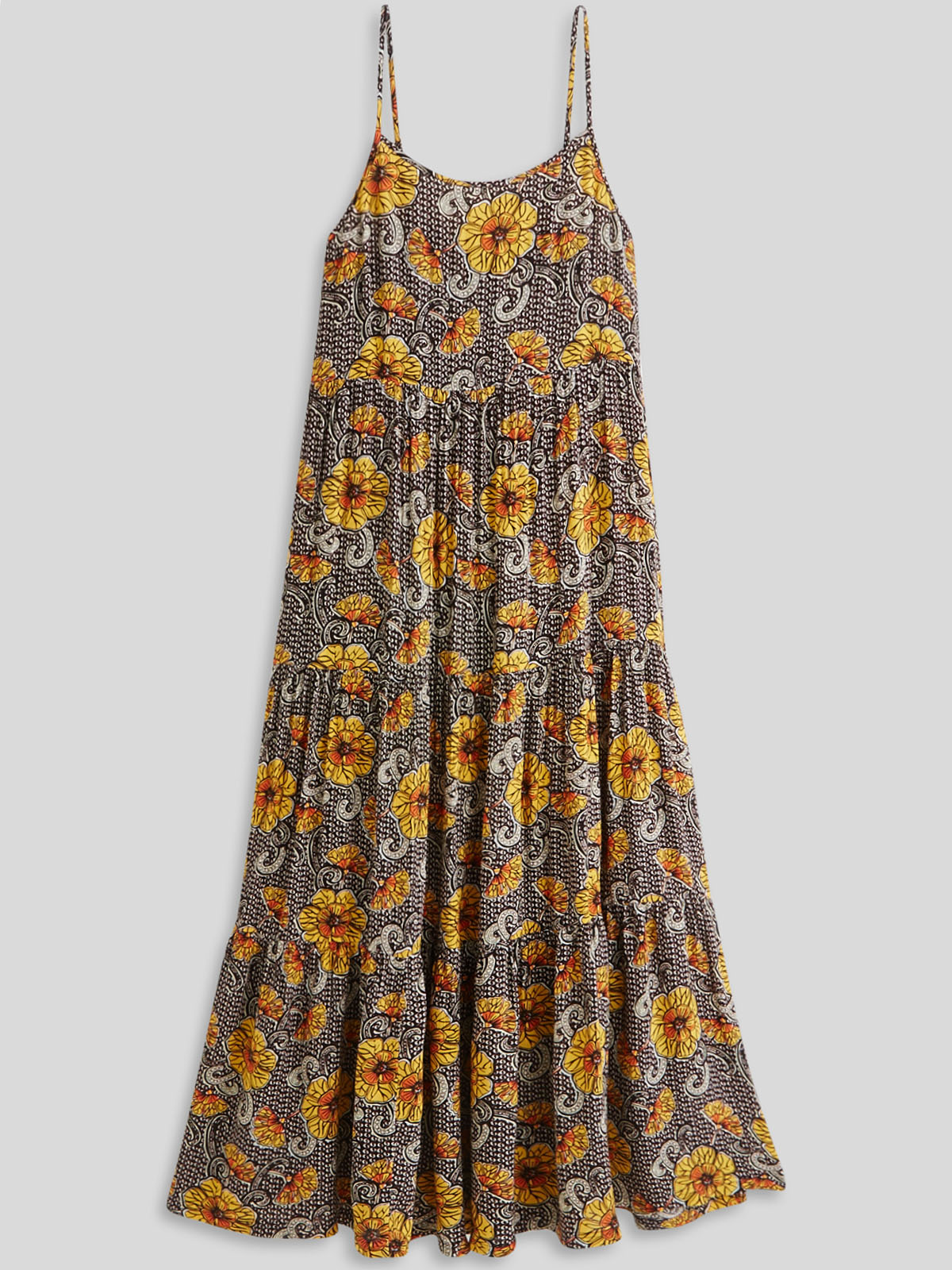 Monoprix Femme - - Monoprix BLACK Floral Print Strappy Tiered Maxi ...