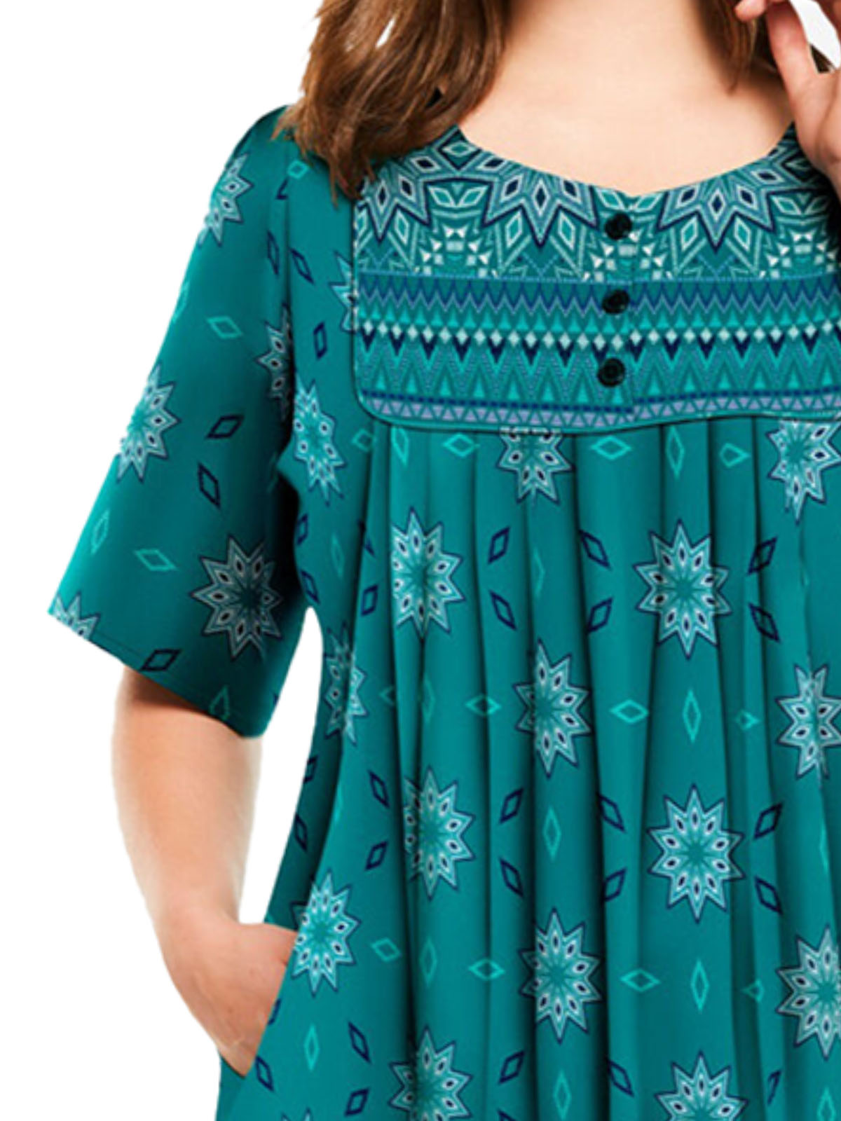 Only Necessities - - TURQUOISE Mixed Print Short Lounge Pocket Dress ...