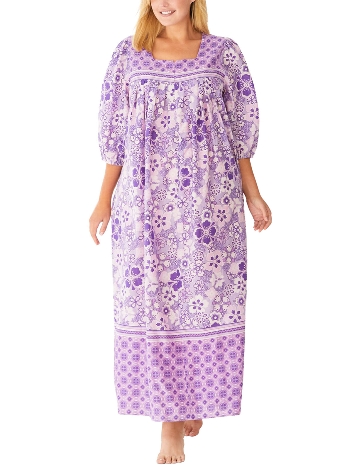 Only Necessities - - PURPLE Zip Square Neck Printed Maxi Lounger Dress ...