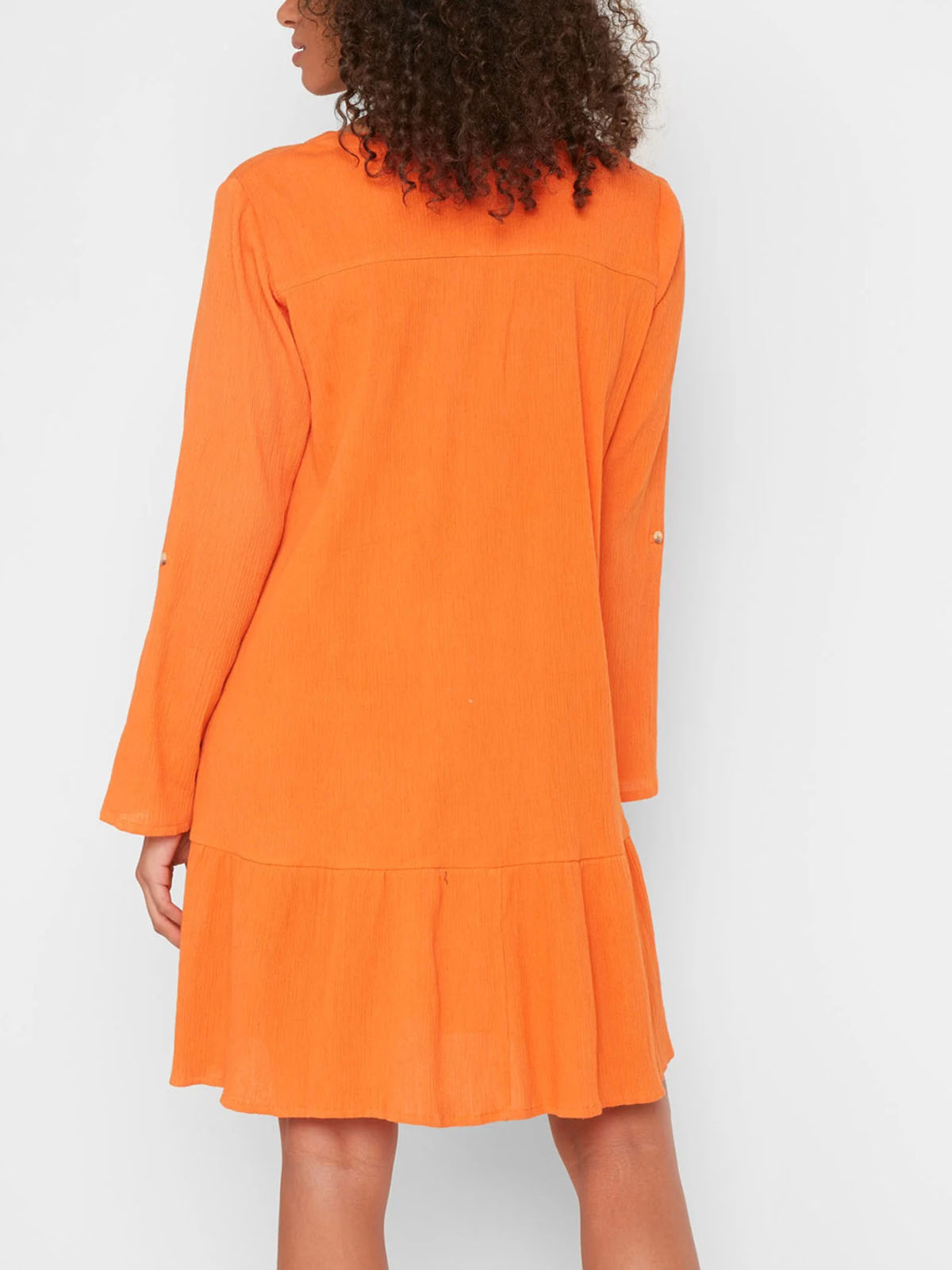 John Baner - - ORANGE Crinkle Cotton Flounce Hem Dress - Plus Size 16 to 22