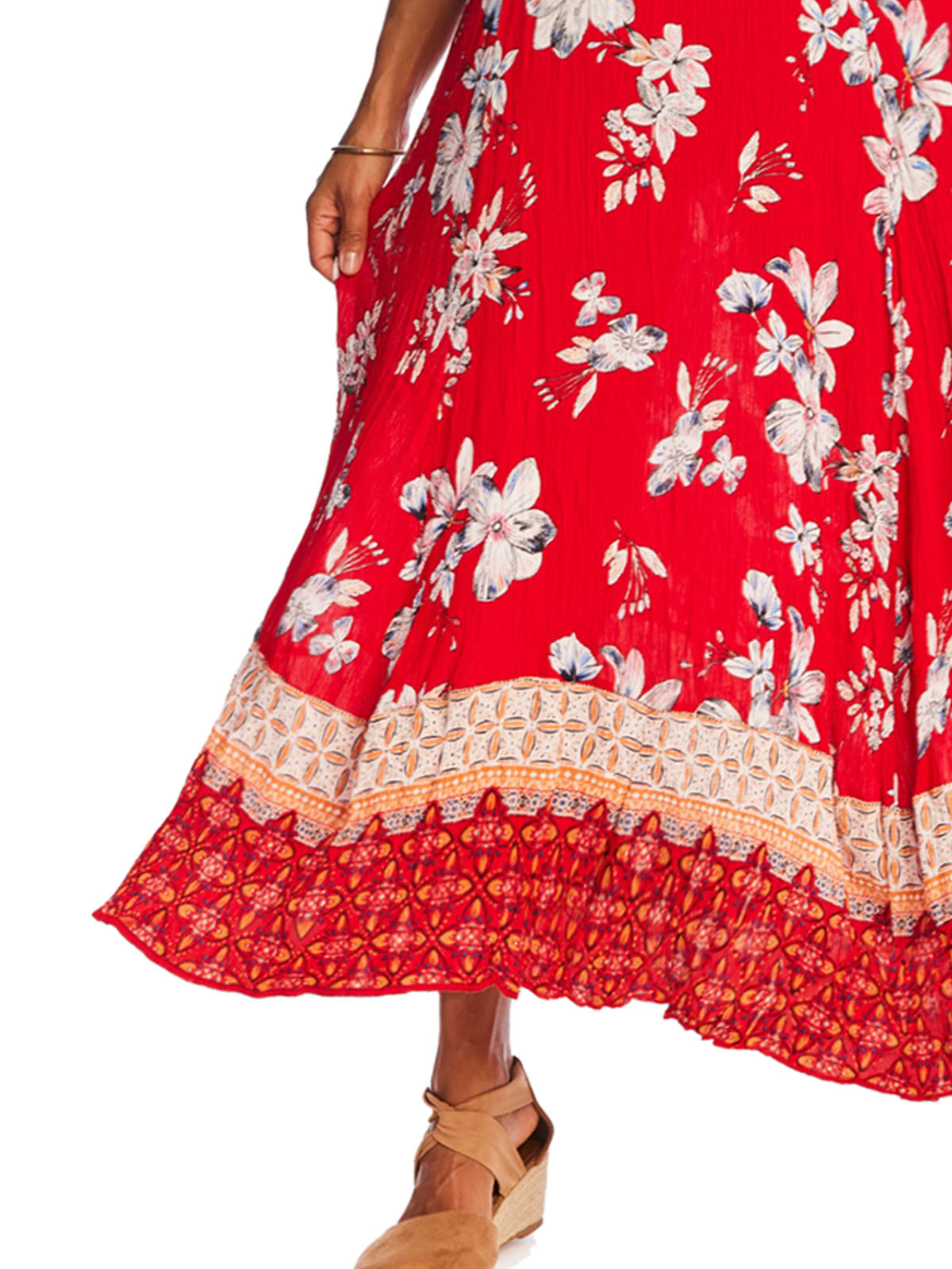 Woman Within - - RED Border Print Short Sleeve Crinkle Dress - Plus ...