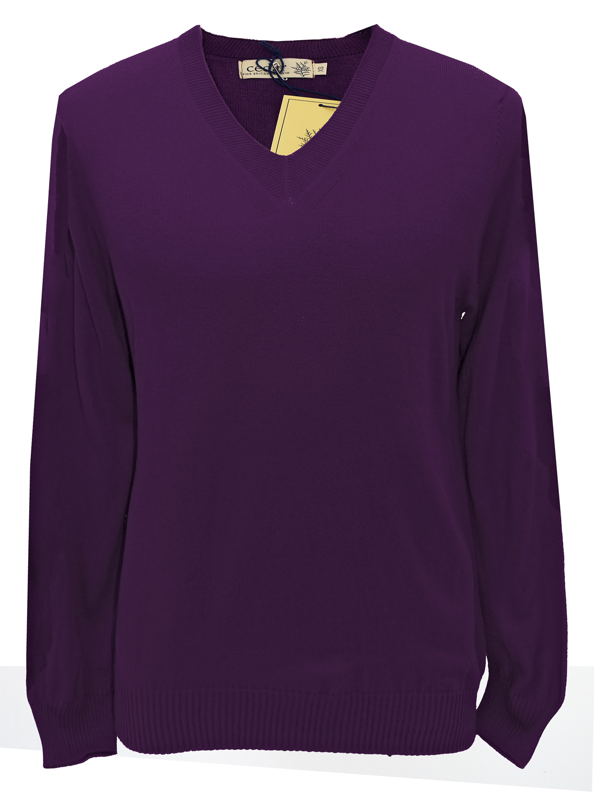 Cedar - - Mens PURPLE V-Neck British Handloomed Fine Knit Jumper - Size ...