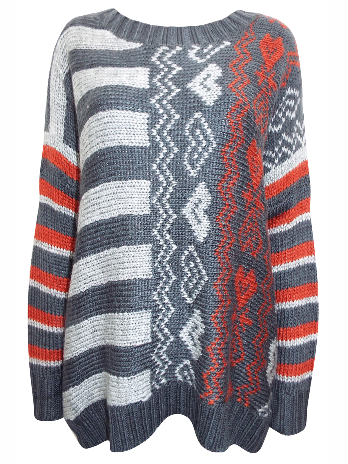 Nina Murati - - Nina Murati GREY Long Sleeve Striped Cable Knit Jumper ...