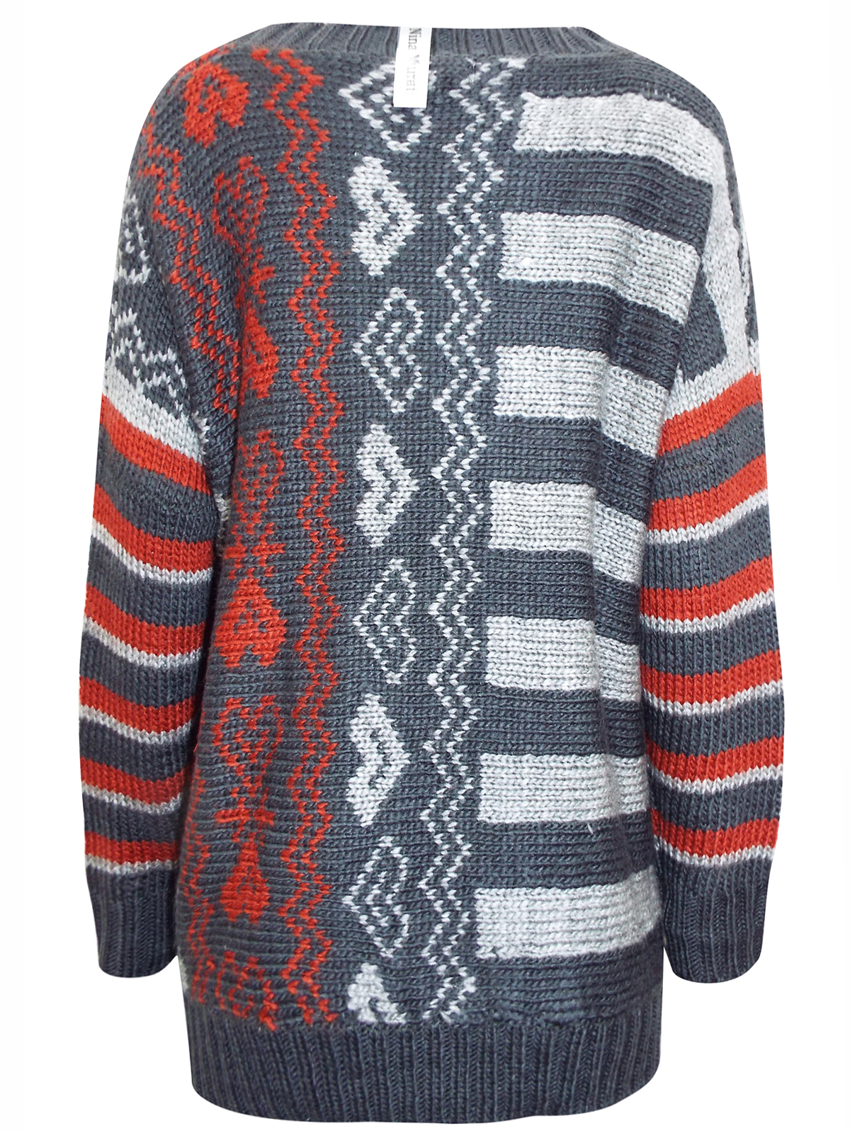 Nina Murati - - Nina Murati GREY Long Sleeve Striped Cable Knit Jumper ...