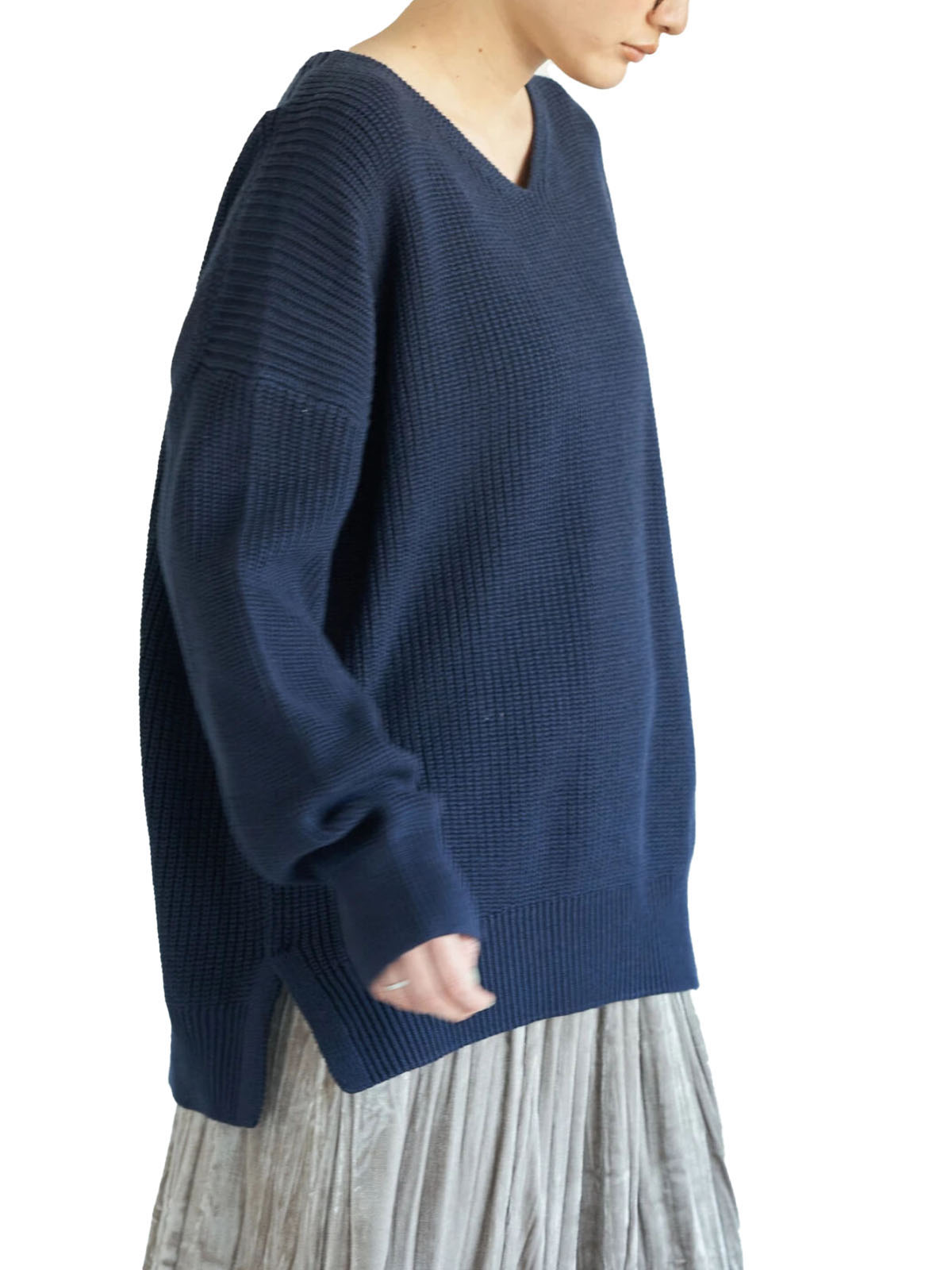American Holic - - American Holic NAVY Drop Shoulder Chunky Knit Jumper ...