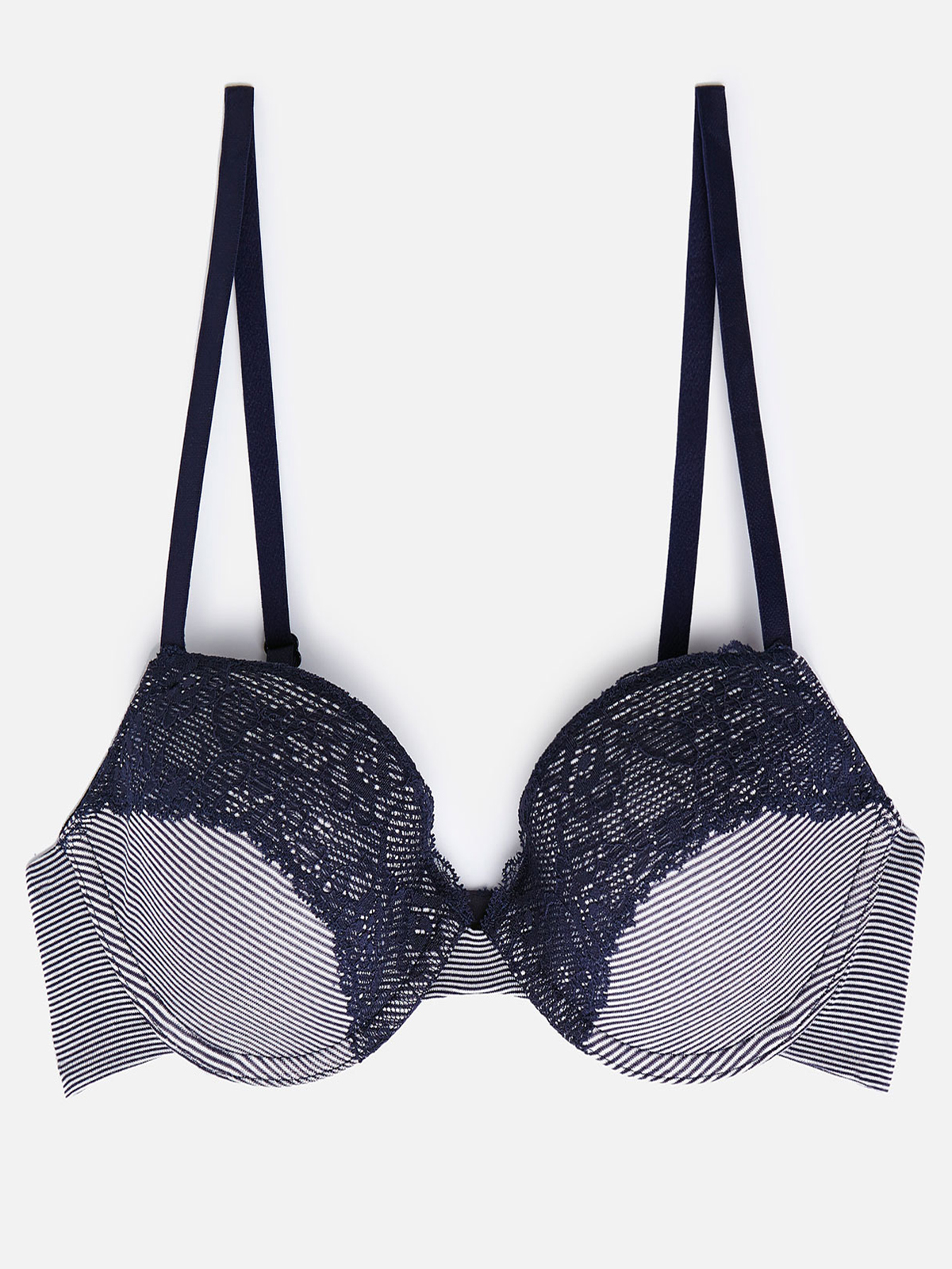 Wholesale Lingerie Spanish Brand Oysho - - Oysho NAVY Lace Panel Striped FOAM Padded Wired ...