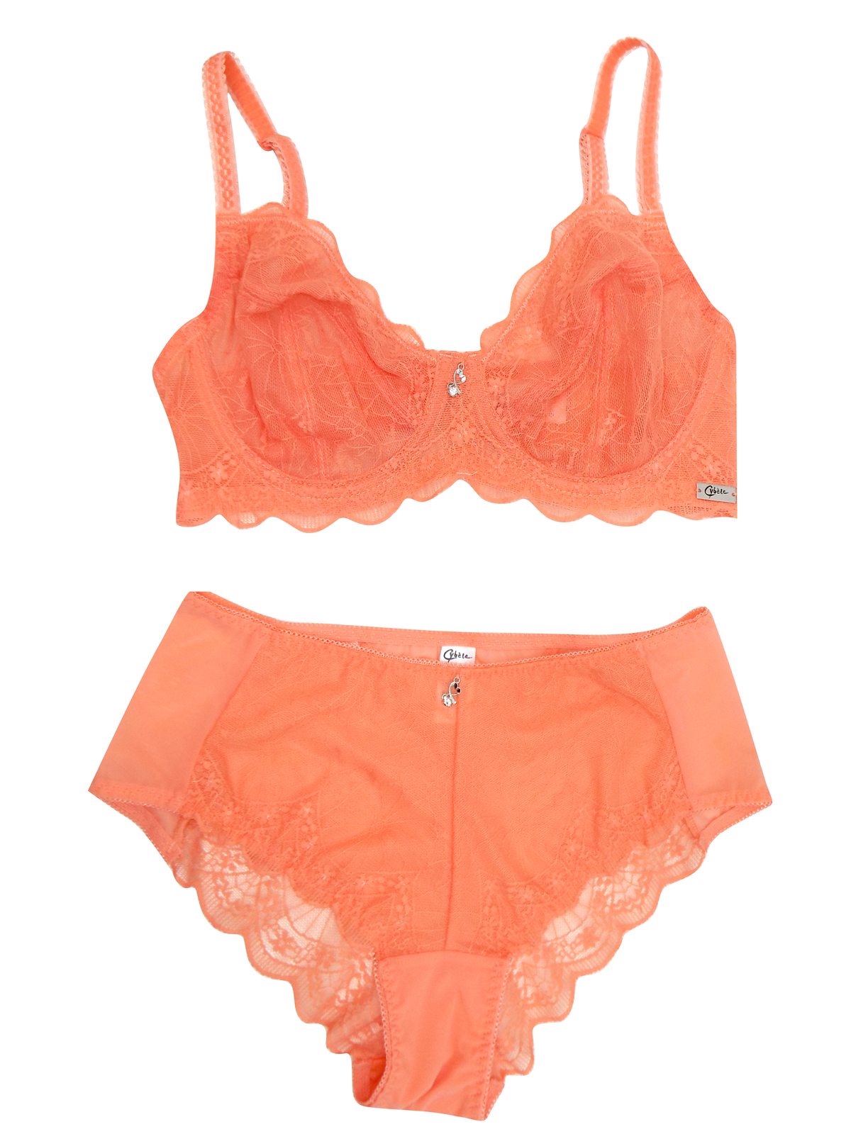 Cybele - - Cybele APRICOT Floral Lace Soft Cup Bra & Midi Knickers Set ...