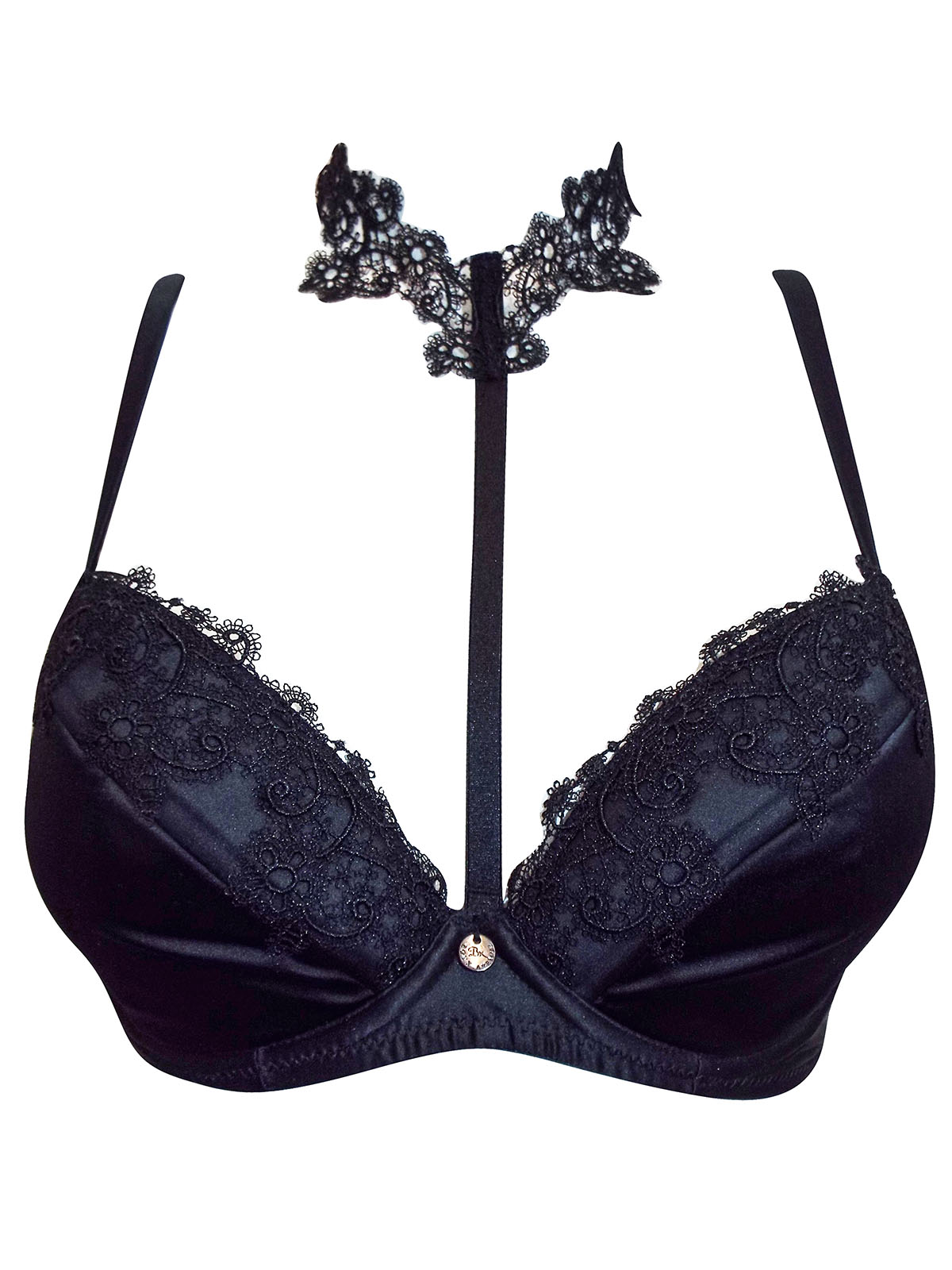 Boux Avenue - - Boux Avenue BLACK Satin Guipure Plunge Bra - Size 30 to ...