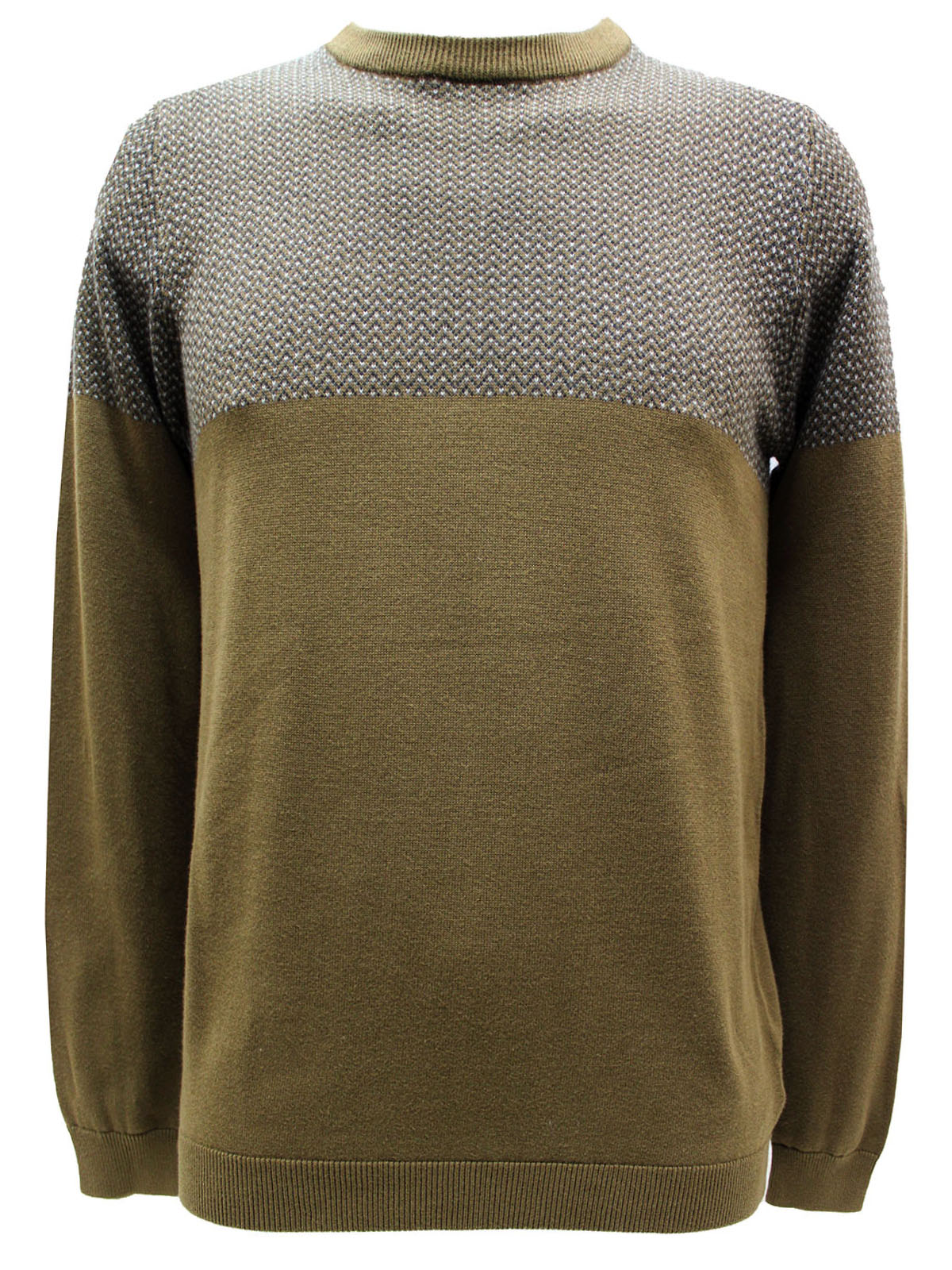 OLIVE Mens Pure Cotton Textured Color Block Jumper - Size M to XL