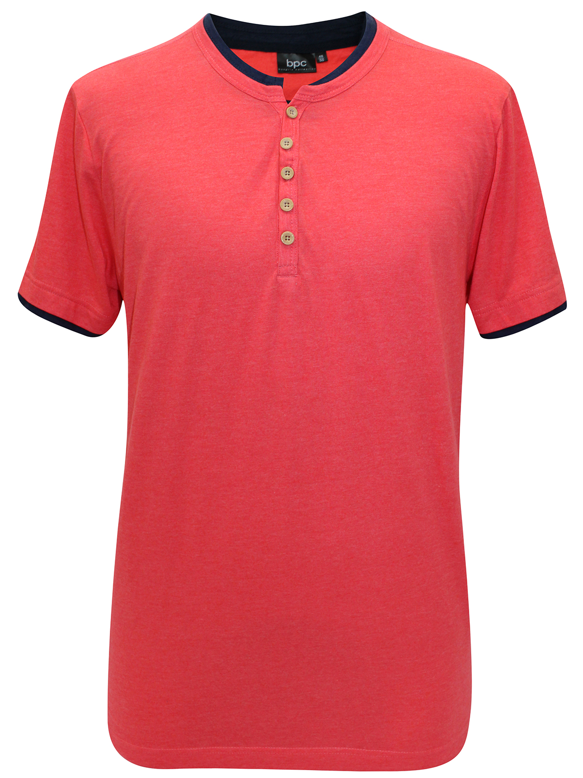 BPC - - RED Mens Pure Cotton Contrast Trim Henley Neck T-Shirt - Plus ...