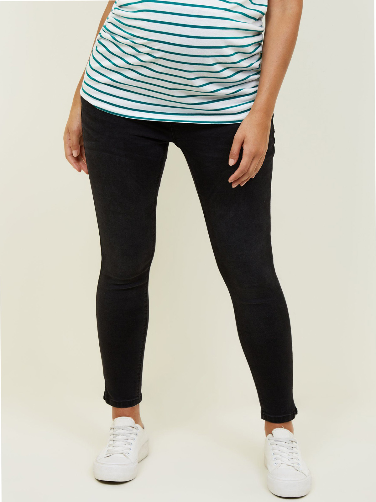 N3w L00k BLACK Angle Hem Over Bump Maternity Jeans - Size 8 to 18