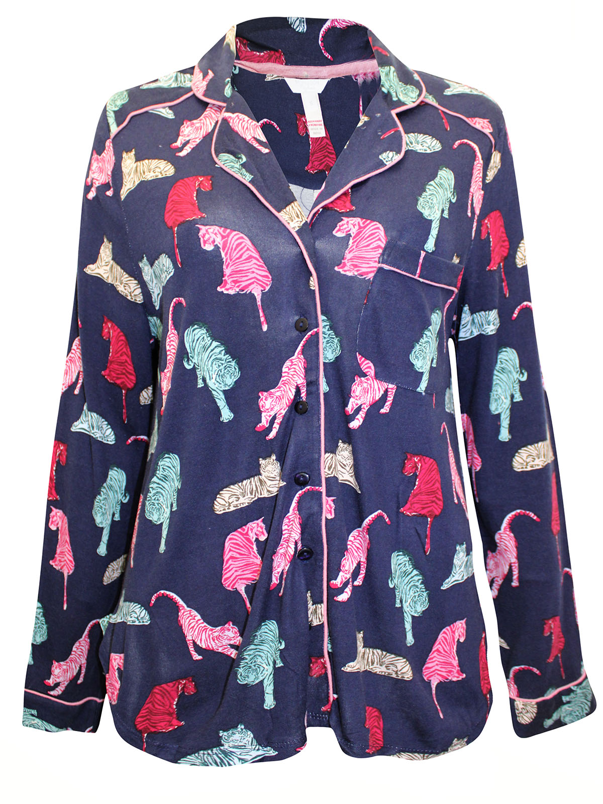 MSN NAVY Tiger Print Long Sleeve Pyjama Top - Size 8/10 to 16/18 (S to L)