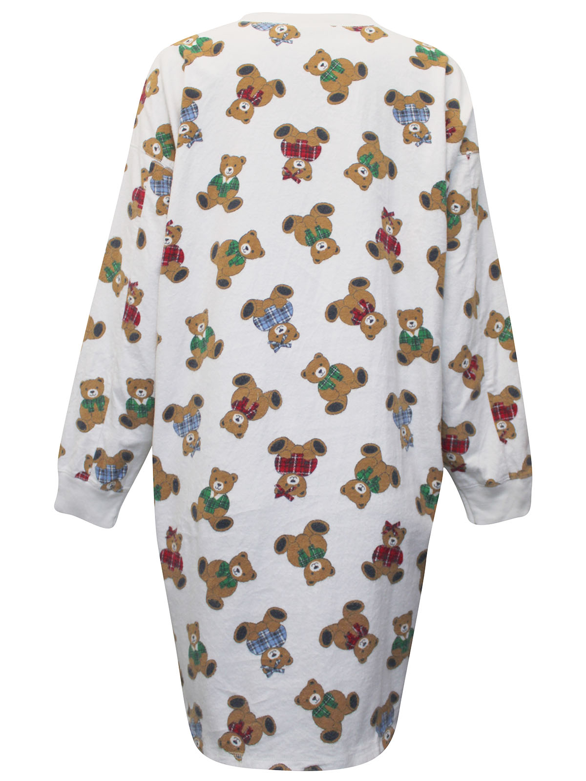 Basics - - WHITE Brushed Cotton Teddy Print Long Sleeve Nightshirt ...