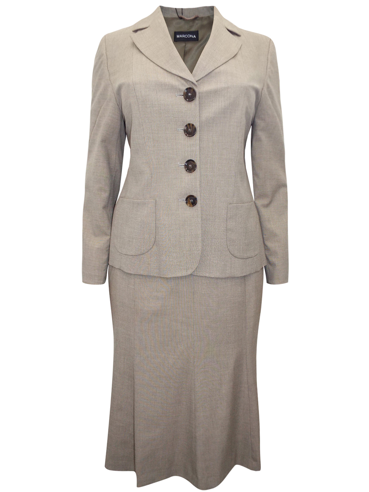 Marcona - - Marcona TAUPE Single Breasted Jacket & Skirt Suit - Size 12 ...