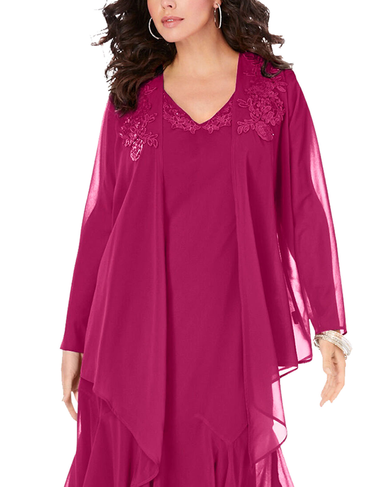 Roaman's - - BERRY Bead Embellished Hanky Hem Dress & Jacket Set - Plus ...