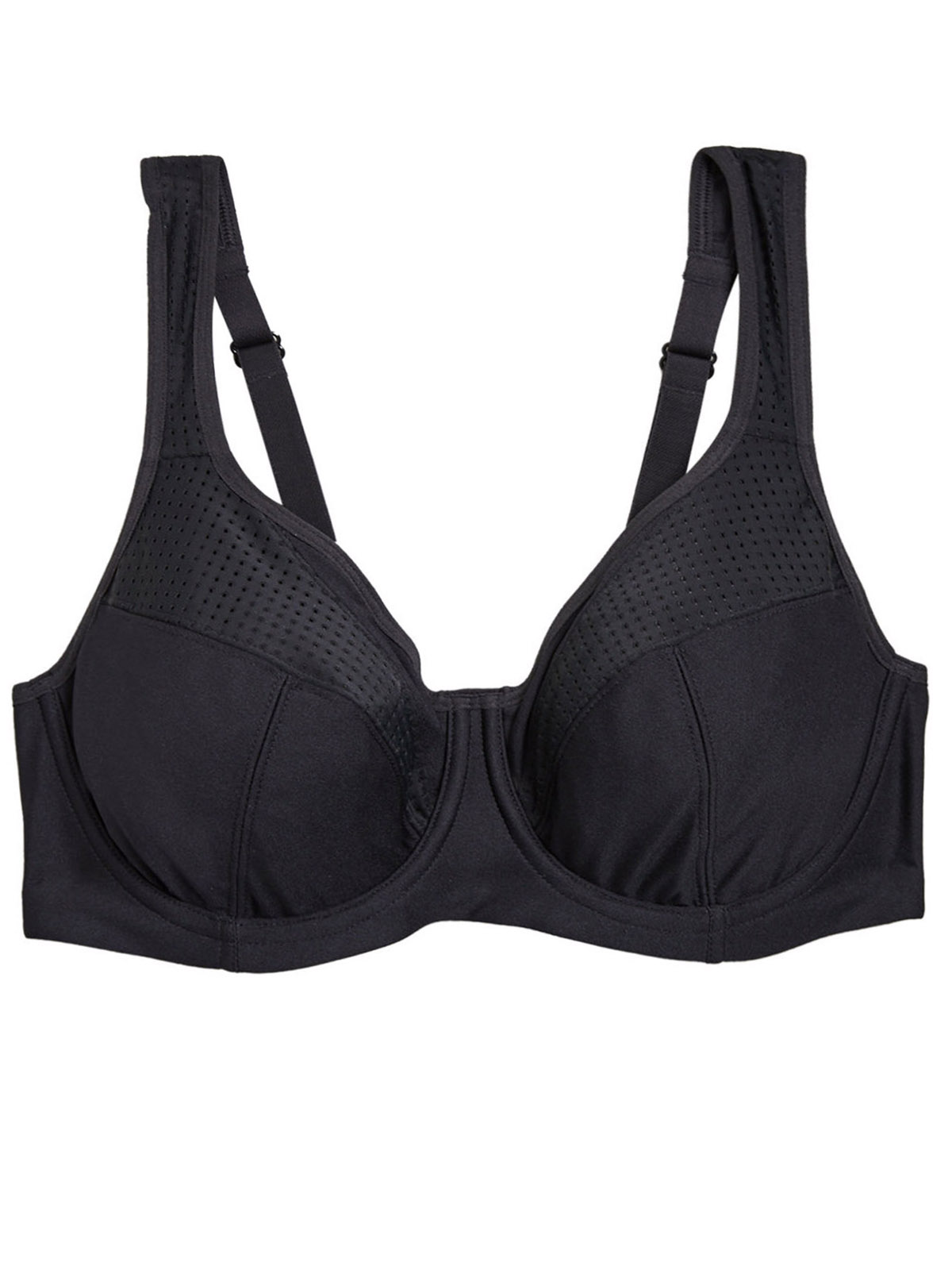 BLACK Ultimate Support Sports Bra - Size 32 to 42 (A-B-C-D-DD-E-F-G-GG-H)