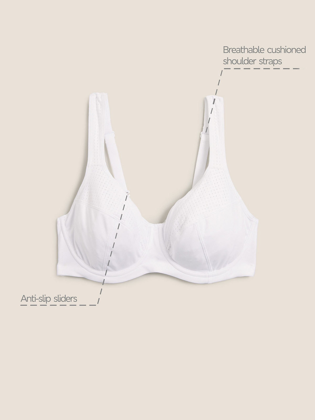 WHITE Ultimate Support Sports Bra - Size 32 to 42 (A-B-DD-E-F-G-H)