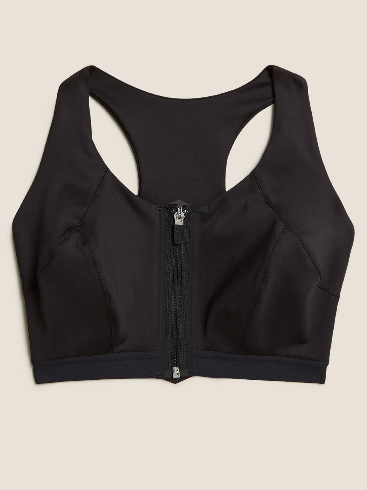 BLACK Ultimate Support Zip Front Sports Bra - Size 36 to 40 (G-GG)