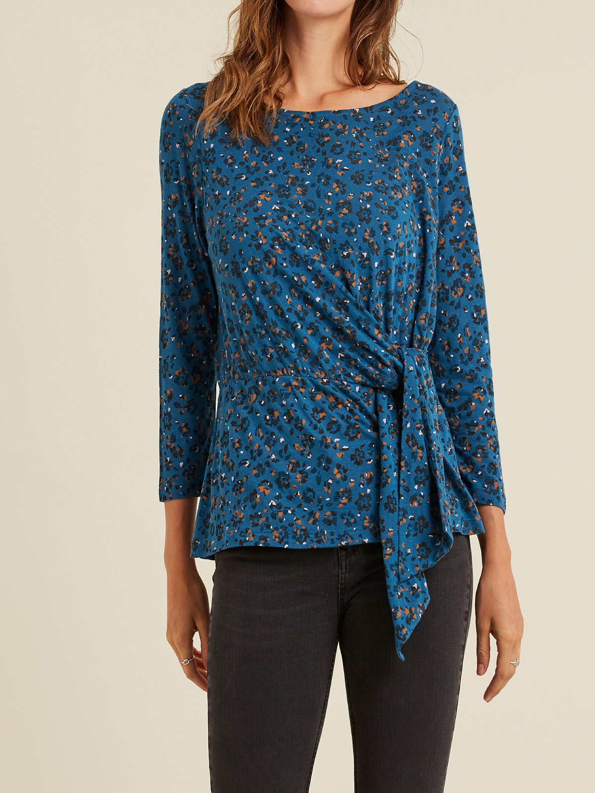FAT FACE - - Fat Face BLUE Modal Blend Animal Print Tie Side Top - Size ...