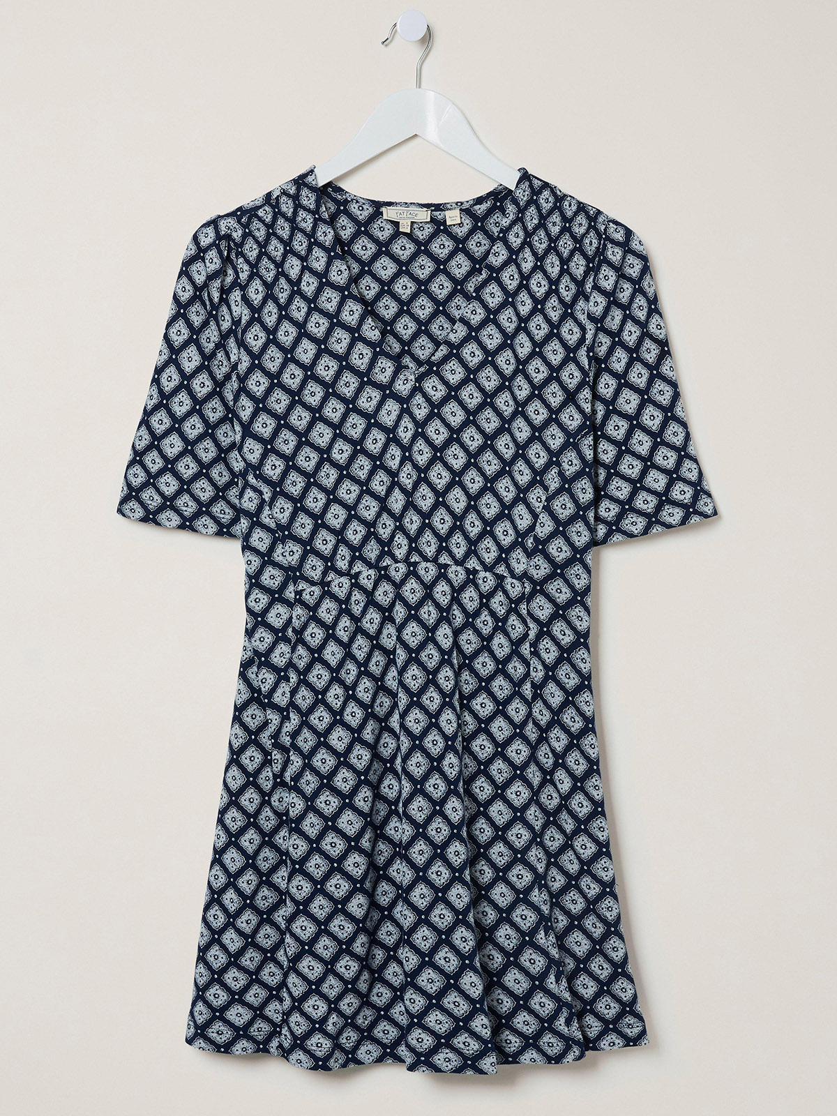 FAT FACE - - Fat Face BLUE Pure Cotton Printed Shirred Shoulder Top ...