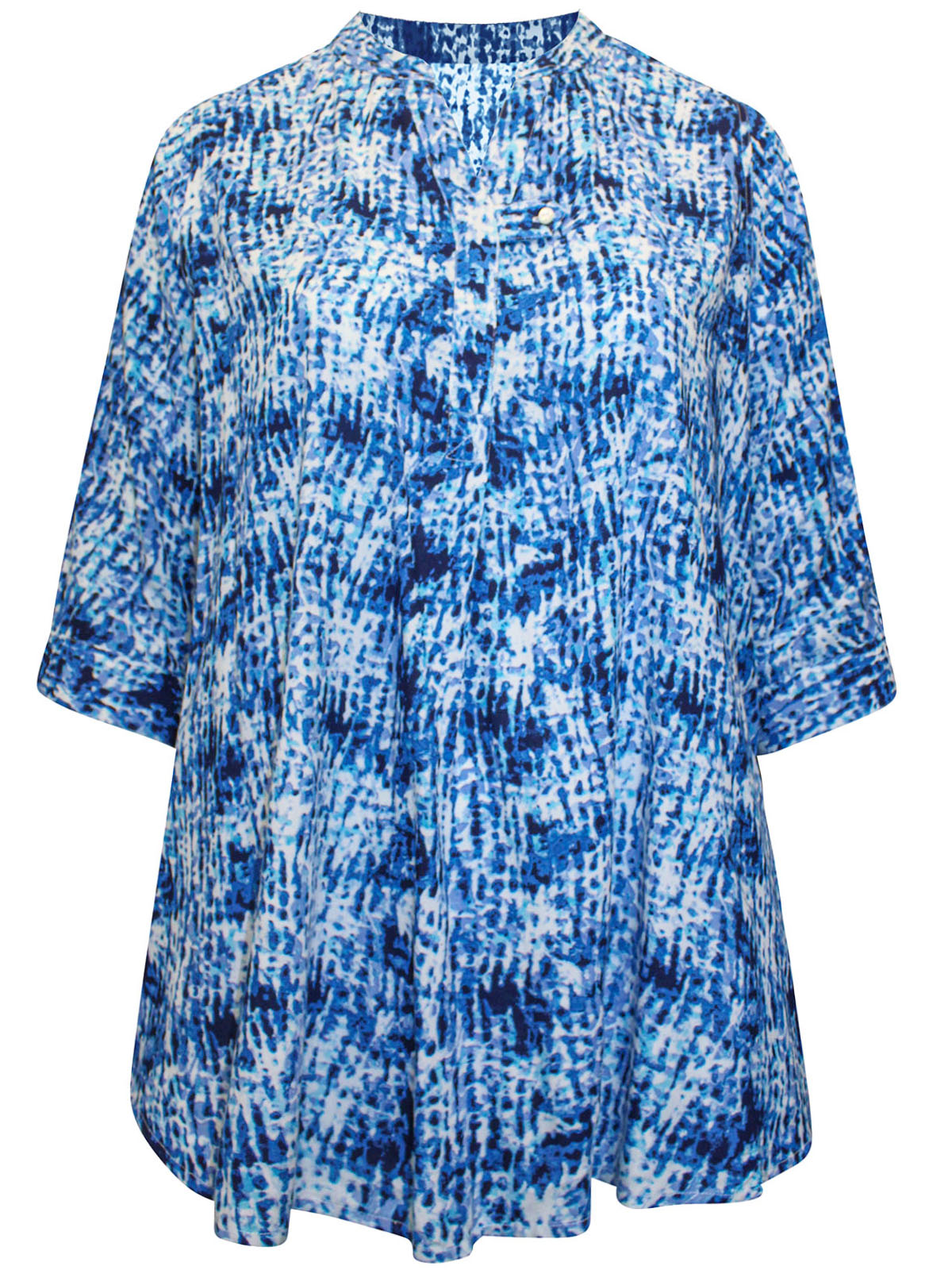 Woman Within - - BLUE Texture Tie Dye 3/4 Sleeve Tab-Front Tunic - Plus ...