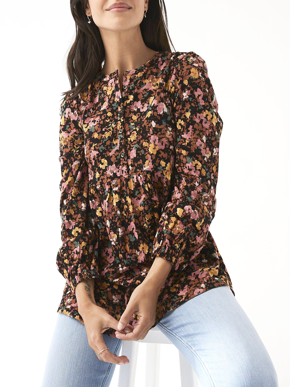 FAT FACE - - BLACK Tabitha Petal Scatter Longline Top - Size 10 to 24