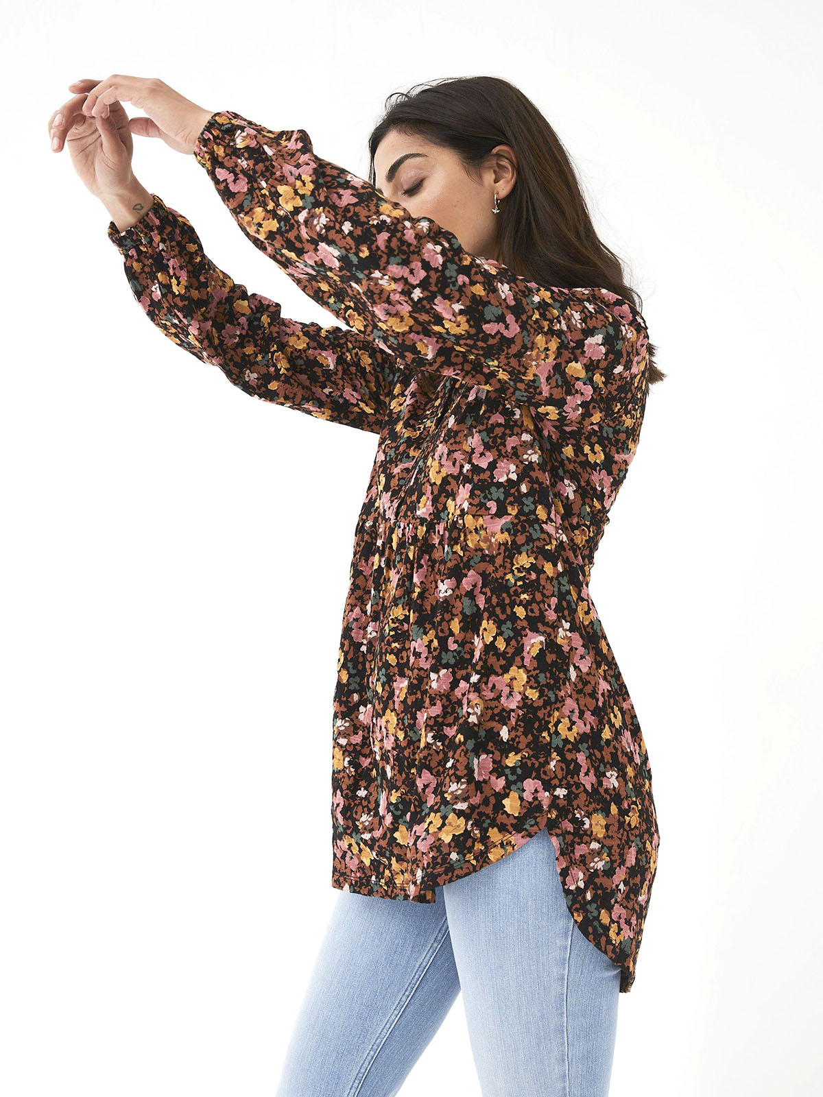 FAT FACE - - BLACK Tabitha Petal Scatter Longline Top - Size 10 to 24