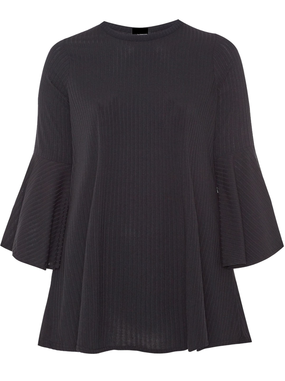 CURVE - - Curve BLACK Ribbed Flare Long Sleeve Top - Plus Size 20 to 24